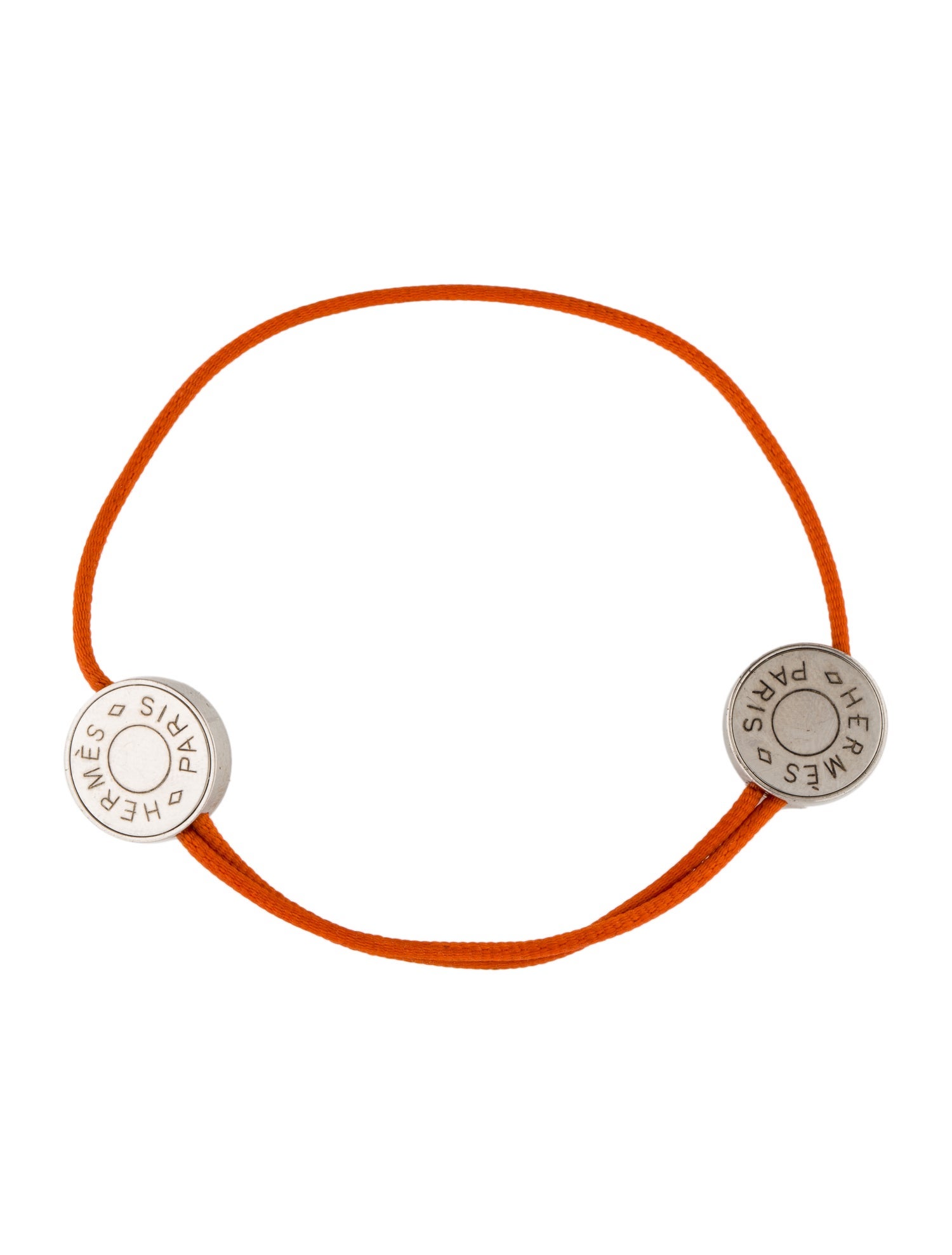 Hermès Clou de Selle Cord Bracelet - Orange, Palladium-Plated Wrap ...