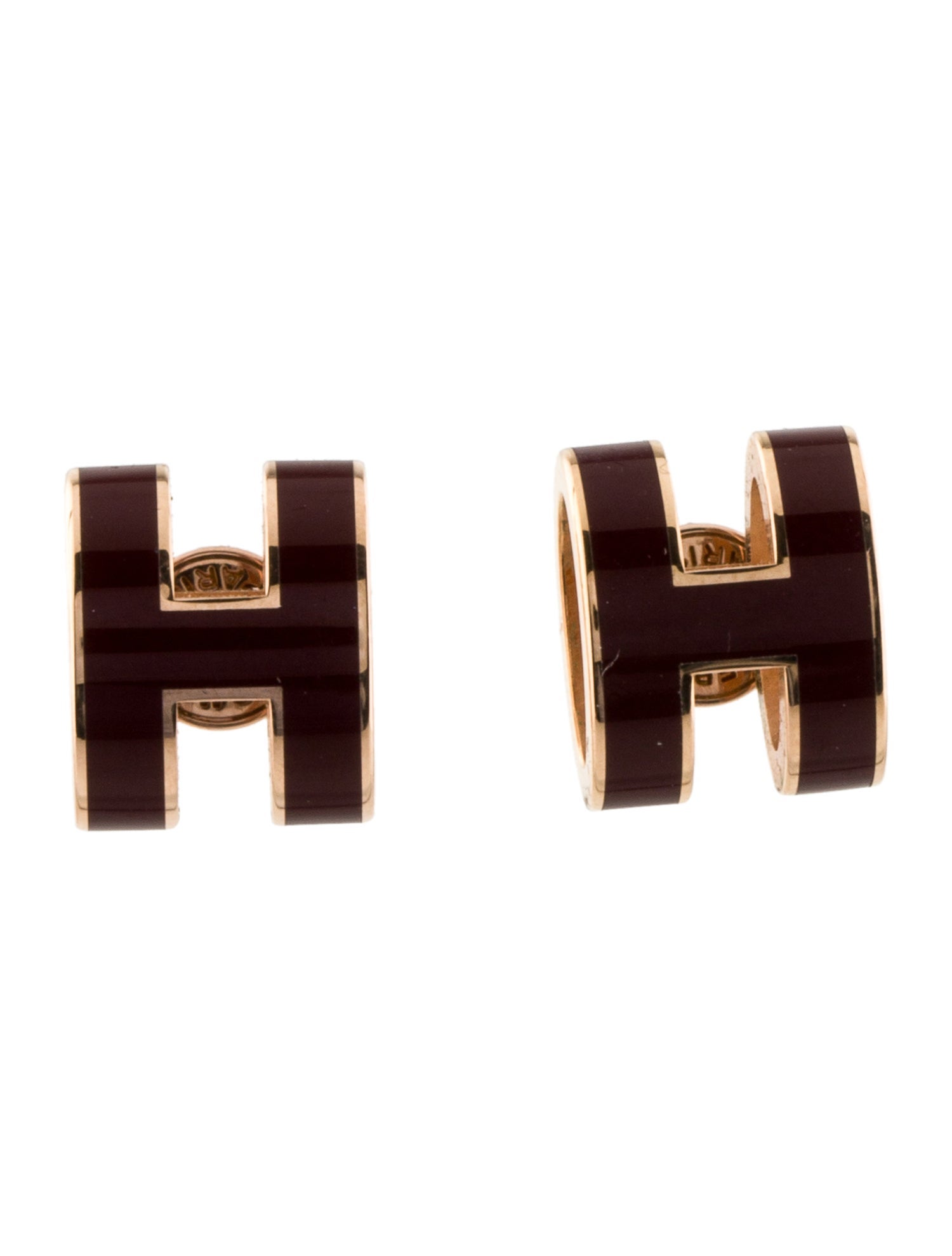 Hermès Mini Pop H Lacquered Earrings - Brown, 18K Yellow Gold-Plated ...