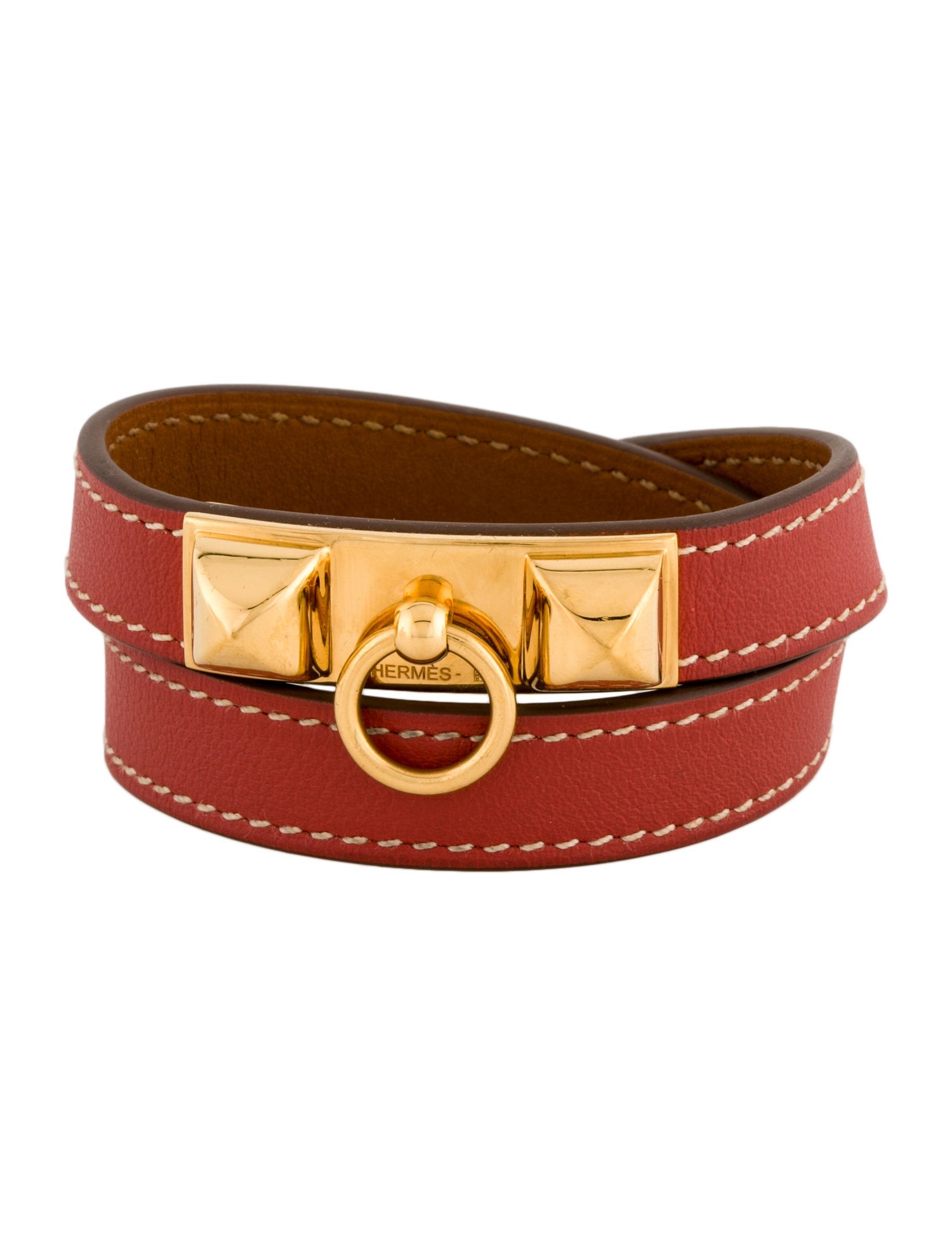 Hermès Double Rivale Tour Bracelet - Orange, Gold-Plated Wrap ...