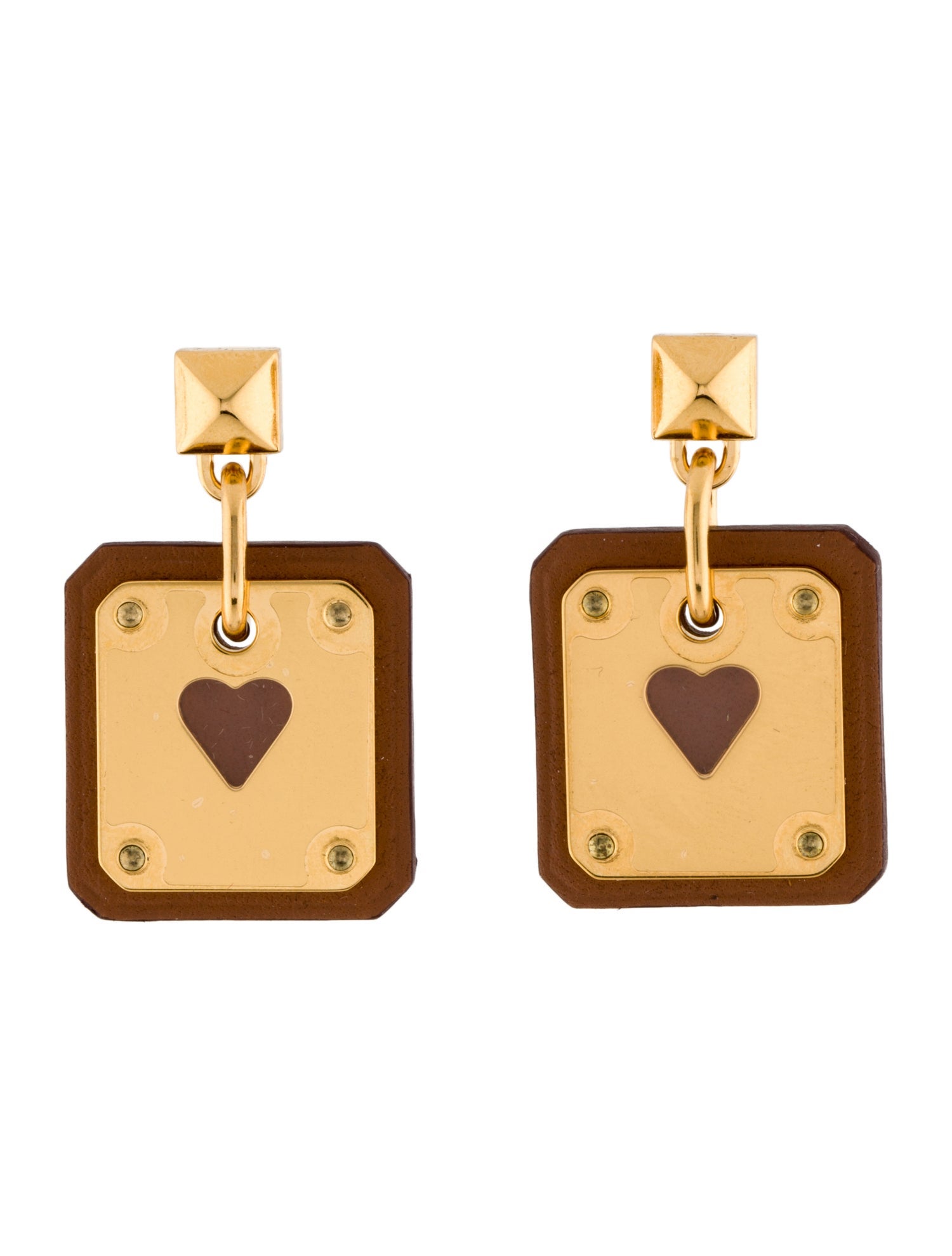 Hermès As De Coeur Drop Earrings - Brown, 18K Yellow Gold-Plated Drop ...