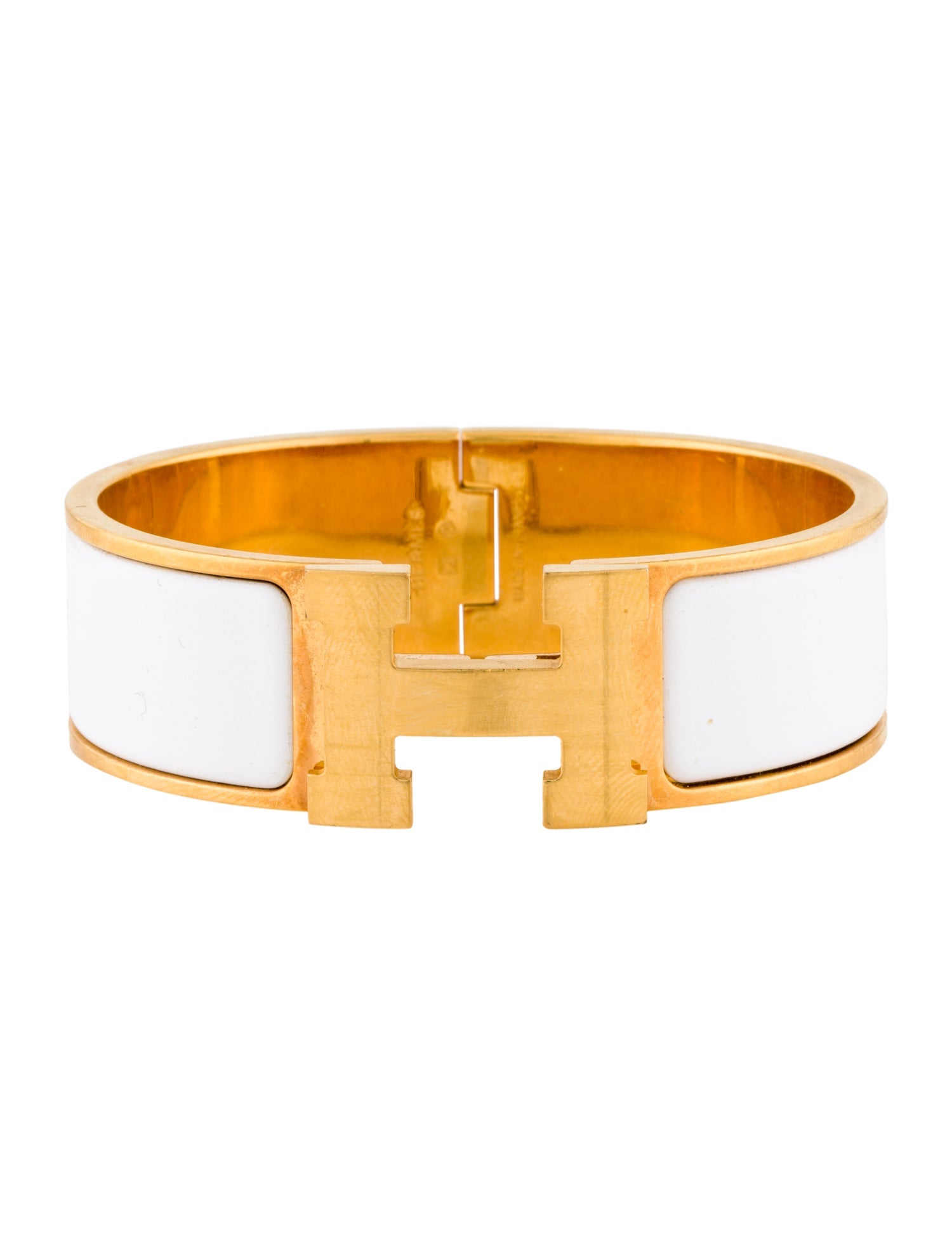 Hermès Wide Enamel Bangle - Black, 18K Yellow Gold-Plated Bangle ...