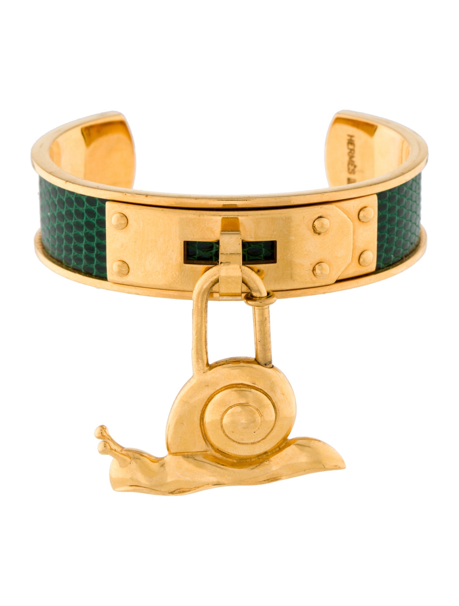 Hermès Vintage Lizard Kelly Cuff w/ Annee De La Route Snail Lock Charm ...