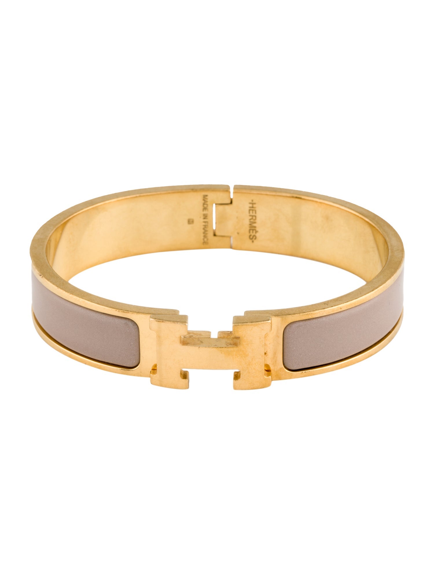 Hermès Clic H Bracelet - Grey, 18K Yellow Gold-Plated Bangle, Bracelets - HER616360 | The RealReal