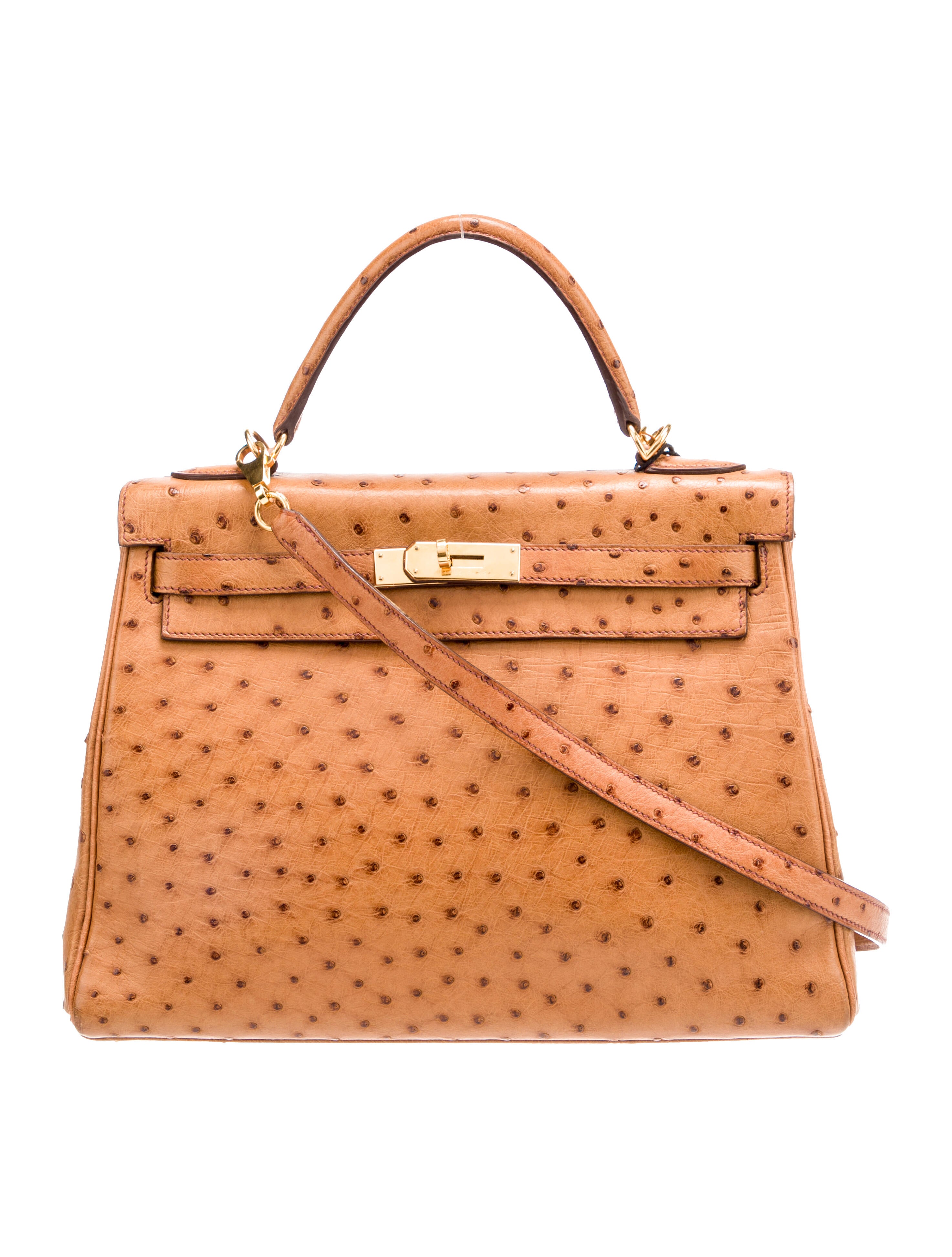Hermès Ostrich Kelly I Sellier 32 - Brown Handle Bags, Handbags ...