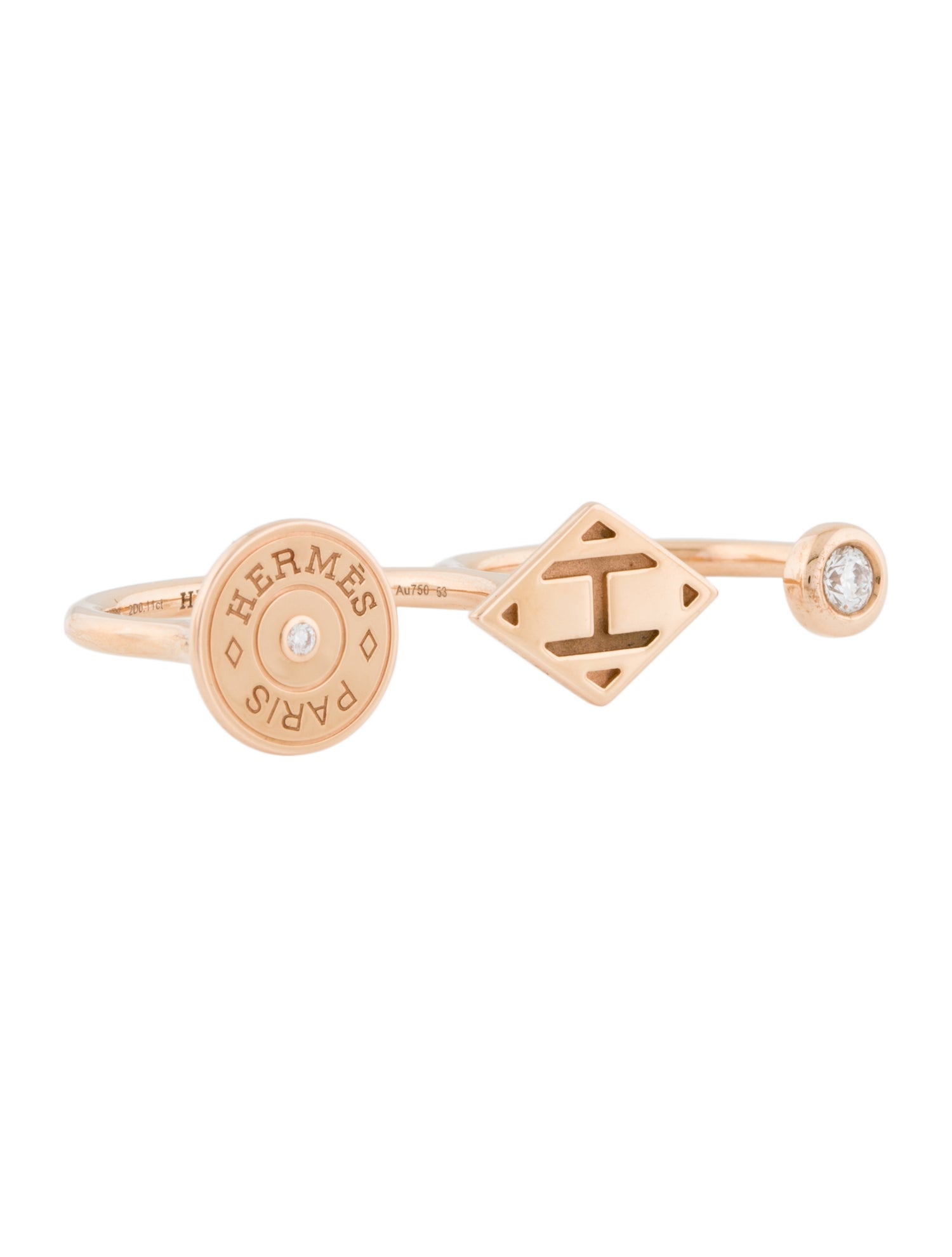 Hermès 18K Diamond Gambade Double Ring - 18K Rose Gold Cocktail Ring ...