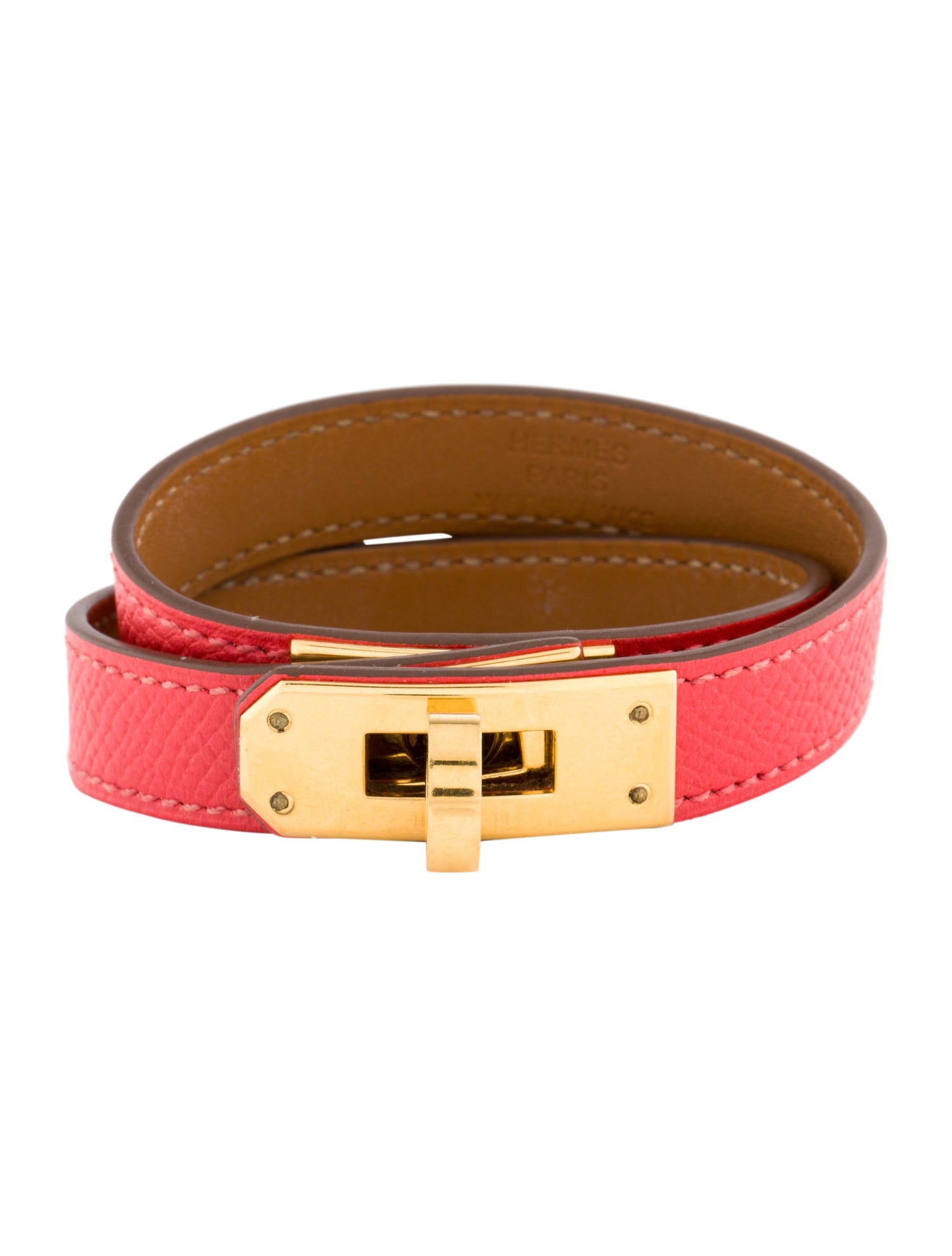 Hermès Leather Jumbo Hook Double Tour Wrap Bracelet - Brown, 18K Yellow ...
