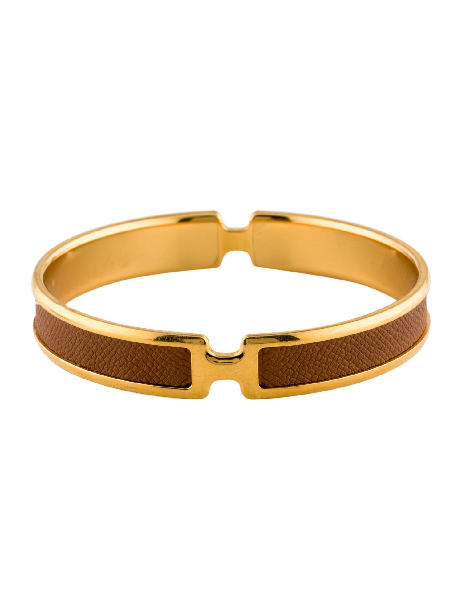 Hermès Olympe Leather Bangle - Brown, 18K Yellow Gold-Plated Bangle ...