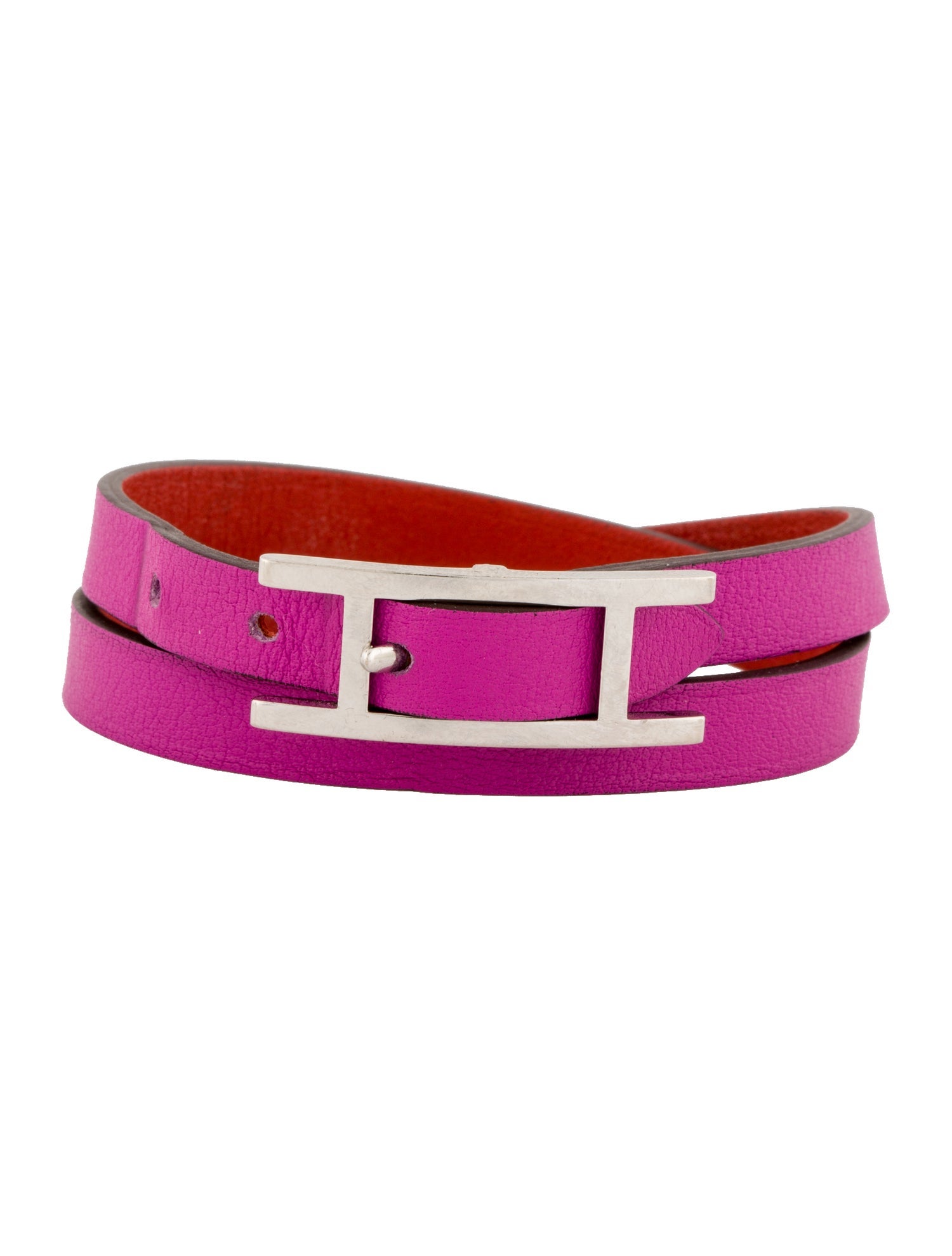 Hermès Leather Behapi Double Tour Reversible Bracelet - Purple, Palladium-Plated Wrap, Bracelets ...