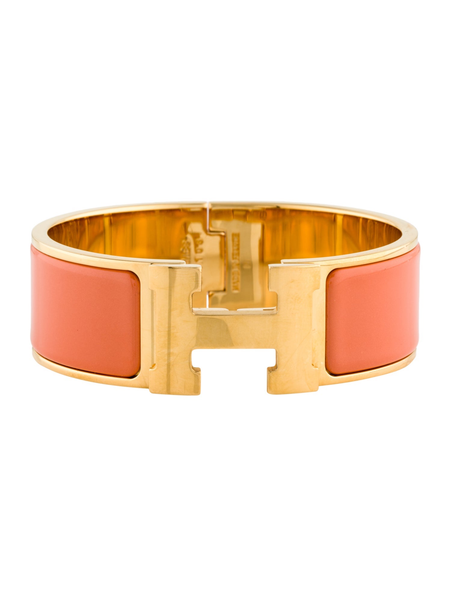 Hermès Clic Clac H Bracelet - White, 18K Yellow Gold-Plated Bangle, Bracelets - HER625804 | The ...