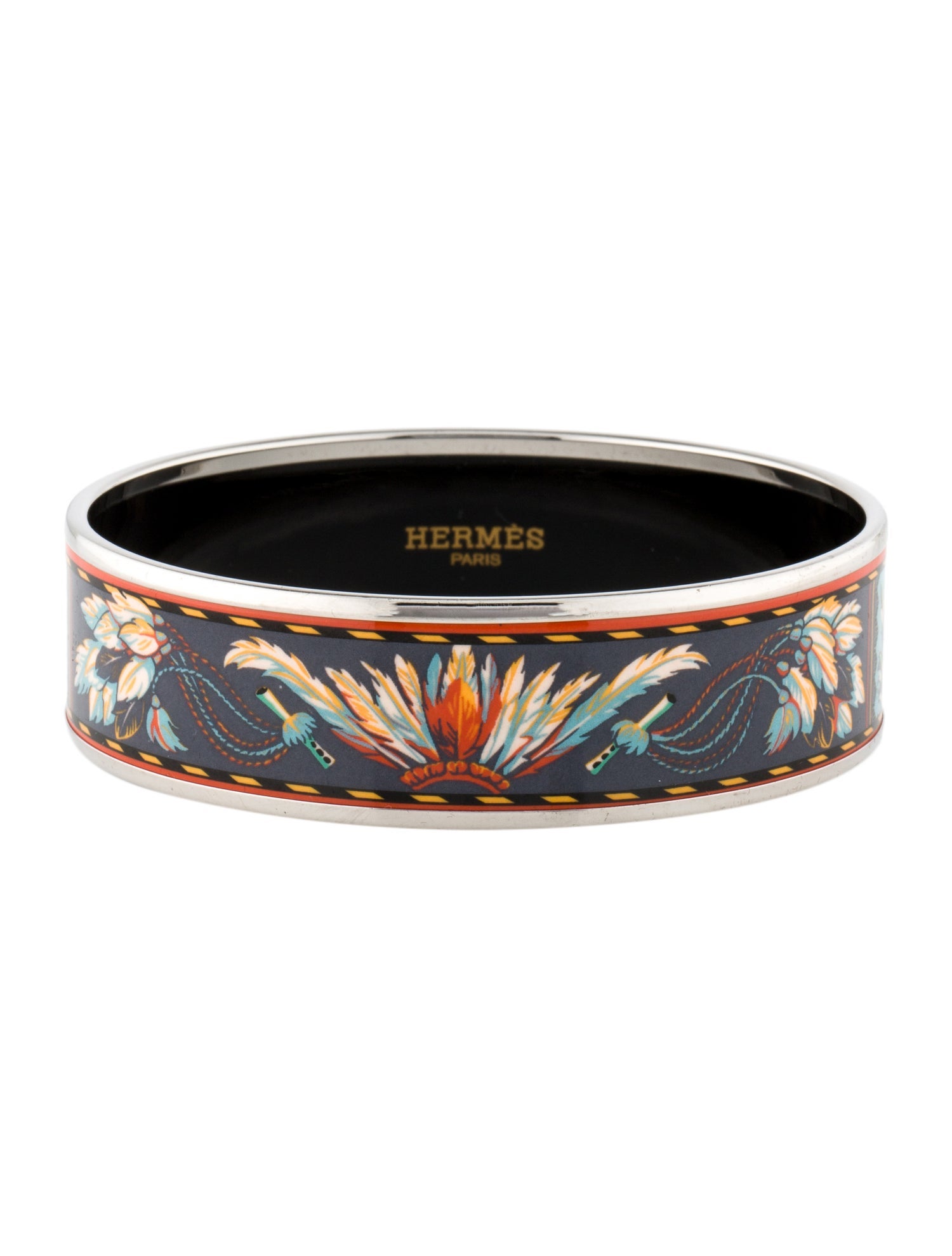 Hermès Wide Enamel Bangle - Black, Palladium-Plated Bangle, Bracelets ...
