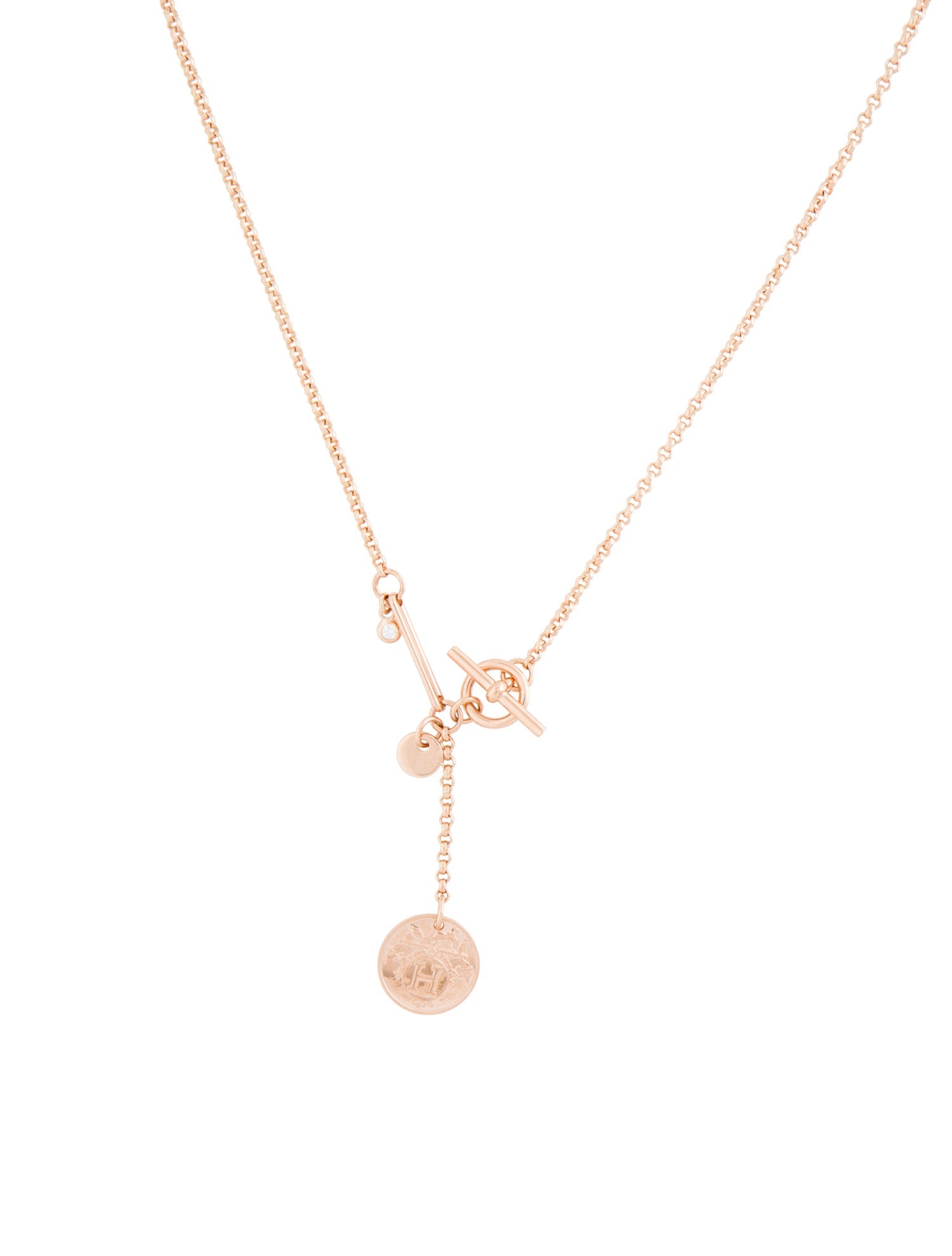 Hermès 18K Diamond Ex-Libris Long Necklace - 18K Rose Gold Pendant ...