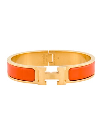 Hermès Clic H Enamel Bangle Bracelet - 18K Yellow Gold-Plated Bangle, Bracelets - HER640367 ...
