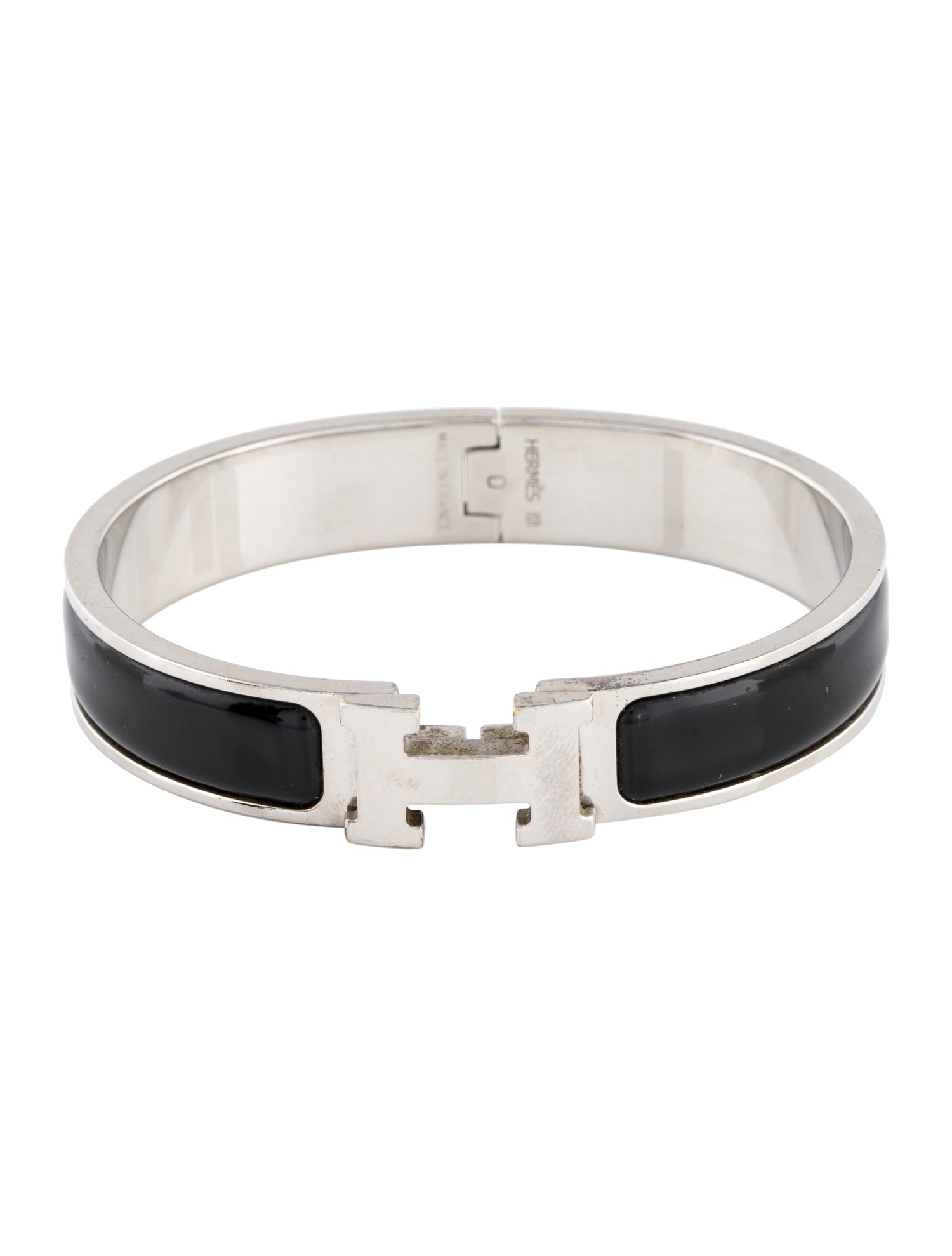 Hermès Clic H Enamel Bangle Bracelet - Black, Palladium-Plated Bangle ...