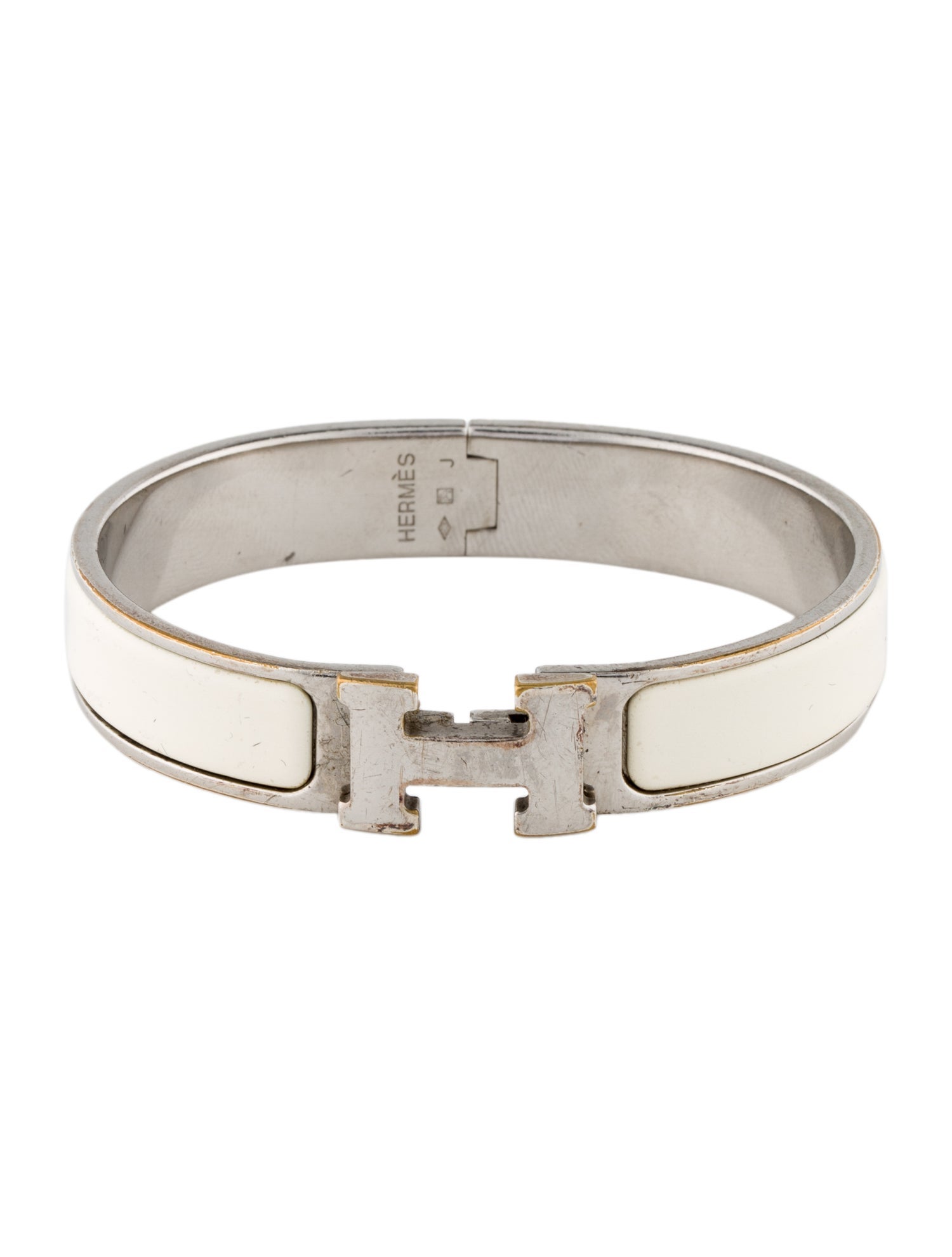 Hermès Clic H Enamel Cuff Bracelet - White, Palladium-Plated Cuff, Bracelets - HER653329 | The ...