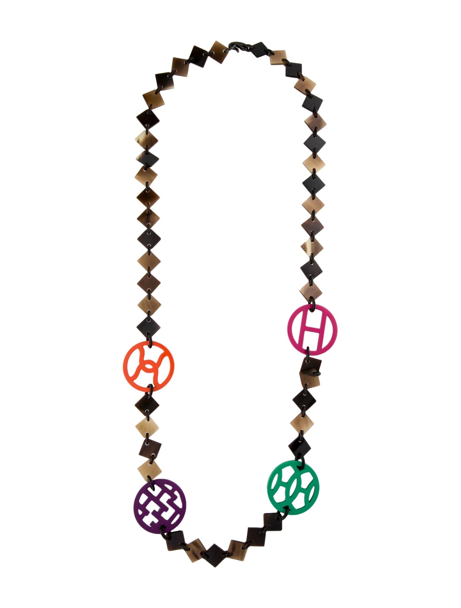 Hermès Deva Horn & Lacquered Wood Chain Necklace - Brown Chain, Necklaces - HER658618 | The RealReal