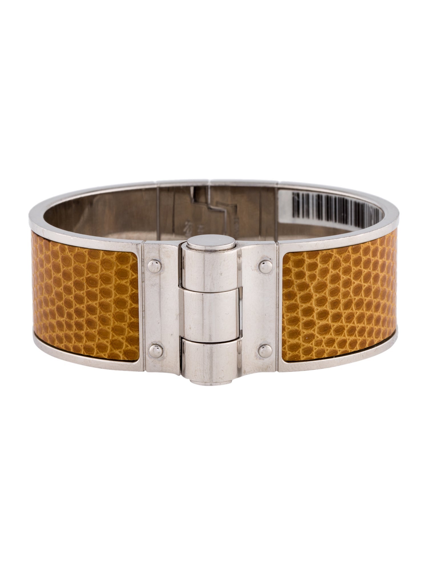 Hermès Lizard Leather Charniere Hinged Bracelet - Brown, Palladium ...
