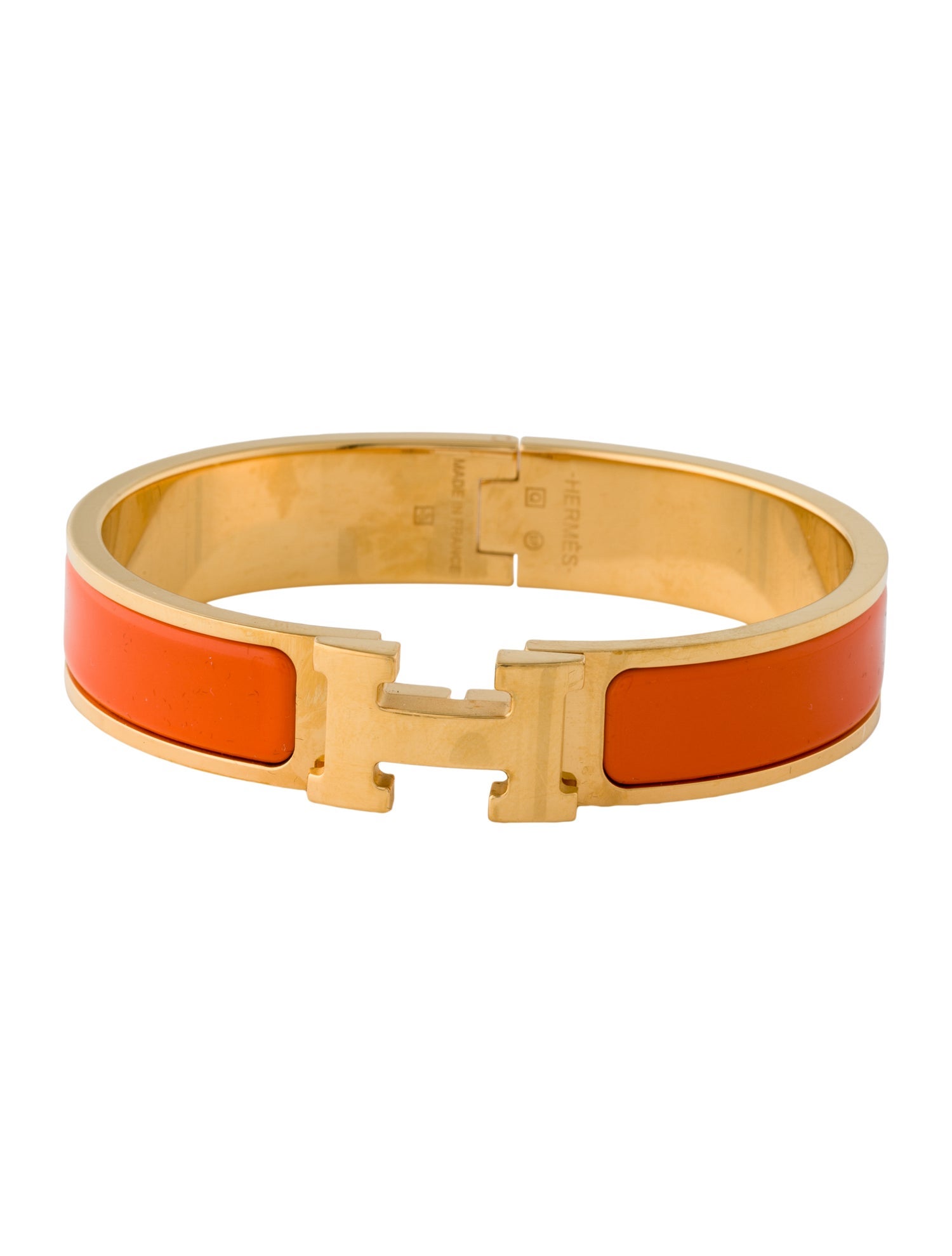 Hermès Clic H Enamel Cuff Bracelet - Orange, 18K Yellow Gold-Plated ...