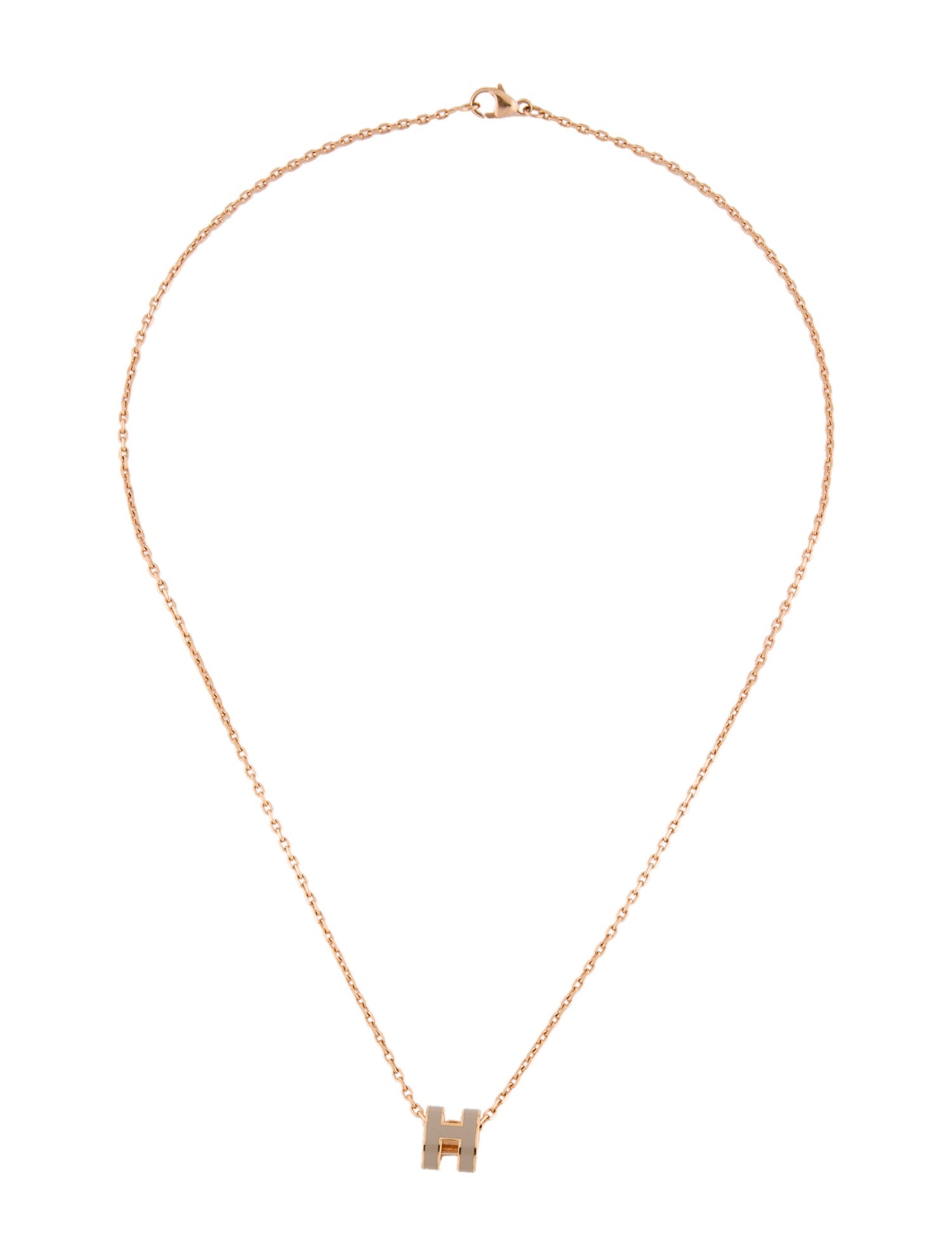 Hermès Mini Pop H Pendant Necklace - Brown, 18K Rose Gold-Plated ...