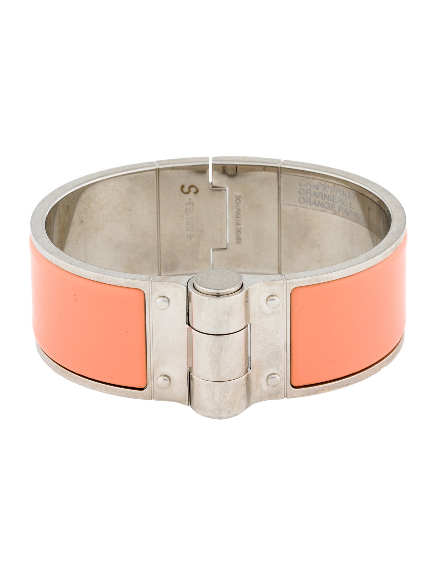 Hermès Hinged Wide Enamel Cuff Bracelet - Orange, Palladium-Plated Cuff ...