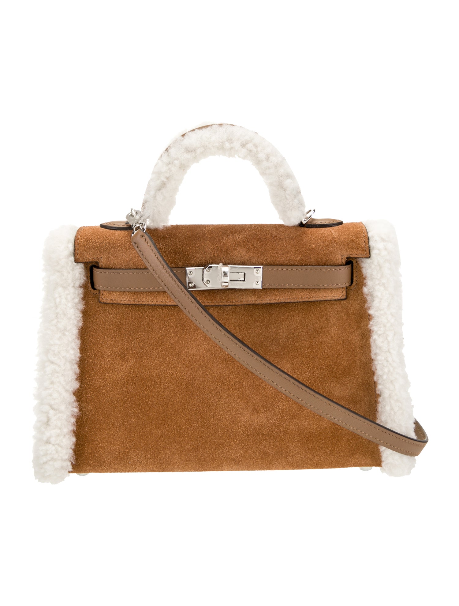 Hermès 2023 Grizzly Shearling Teddy Mini Kelly II 20 - Brown Handle ...