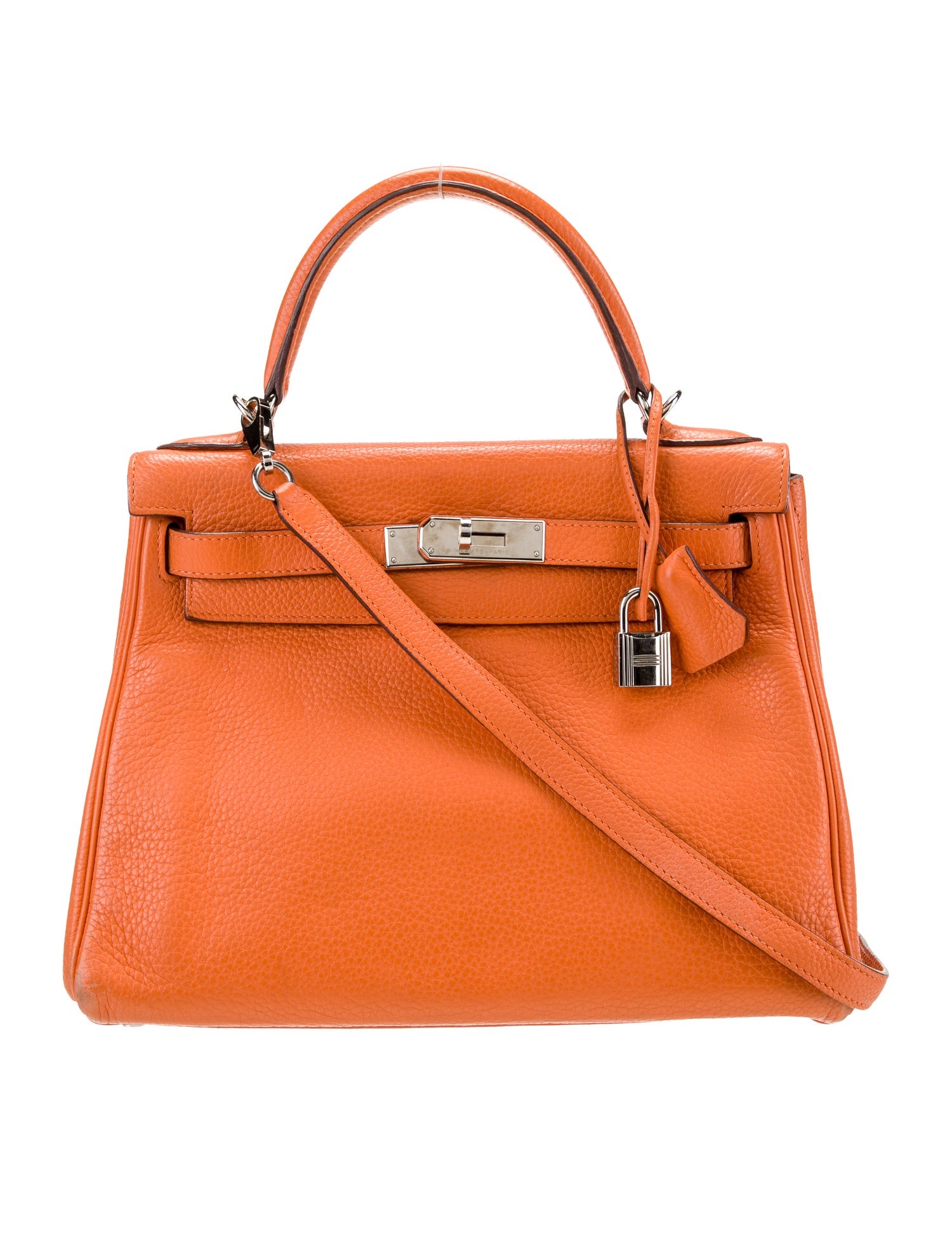 Hermès Clemence Kelly II Retourne 28 - Orange Handle Bags, Handbags ...