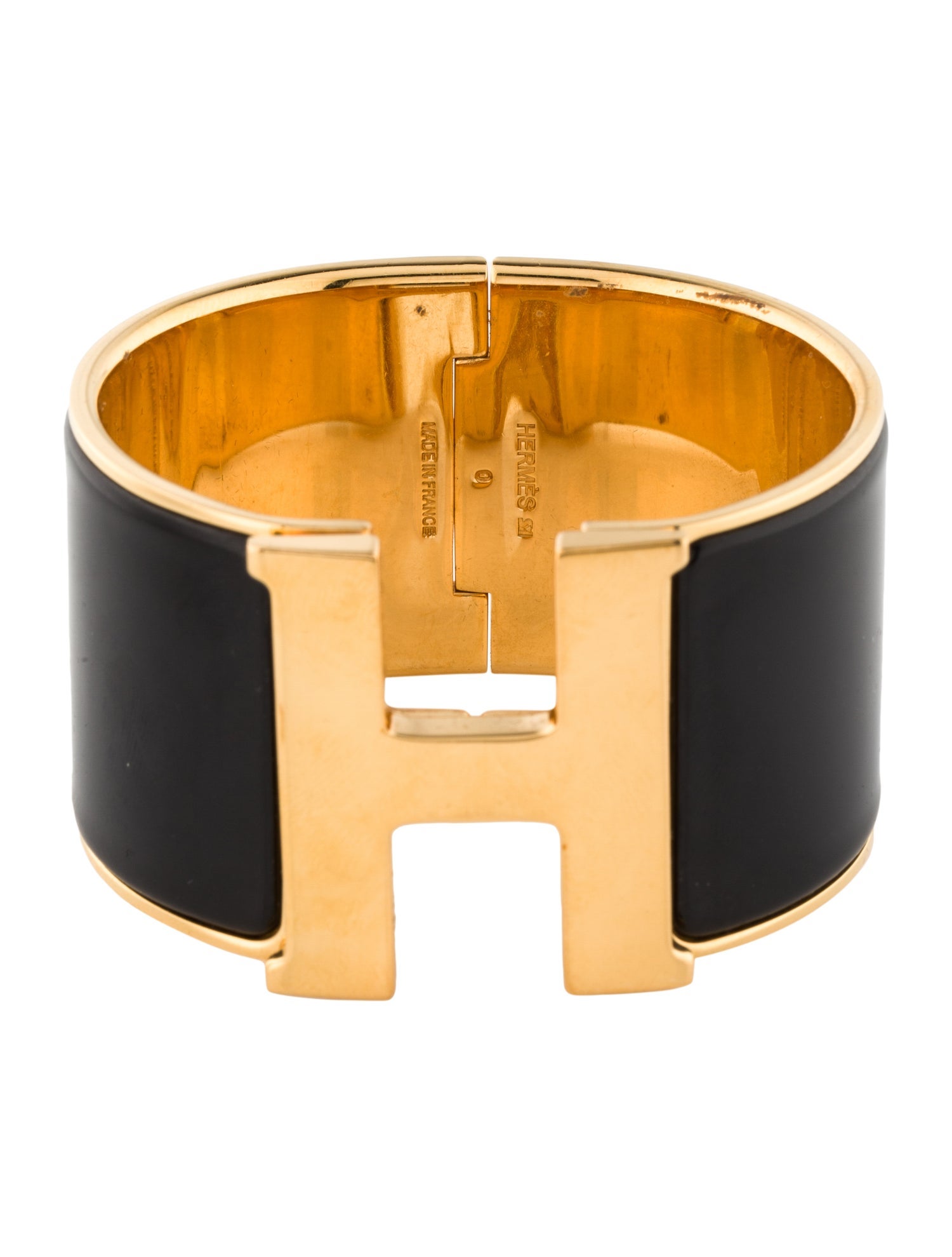 Hermès Clic H XL Cuff Bracelet - Black, 18K Yellow Gold-Plated Cuff ...