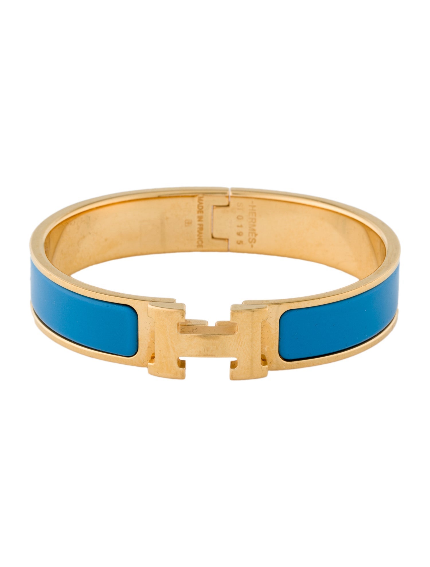 Hermès Loquet Narrow Enamel Bracelet - Blue, 18K Yellow Gold-Plated ...