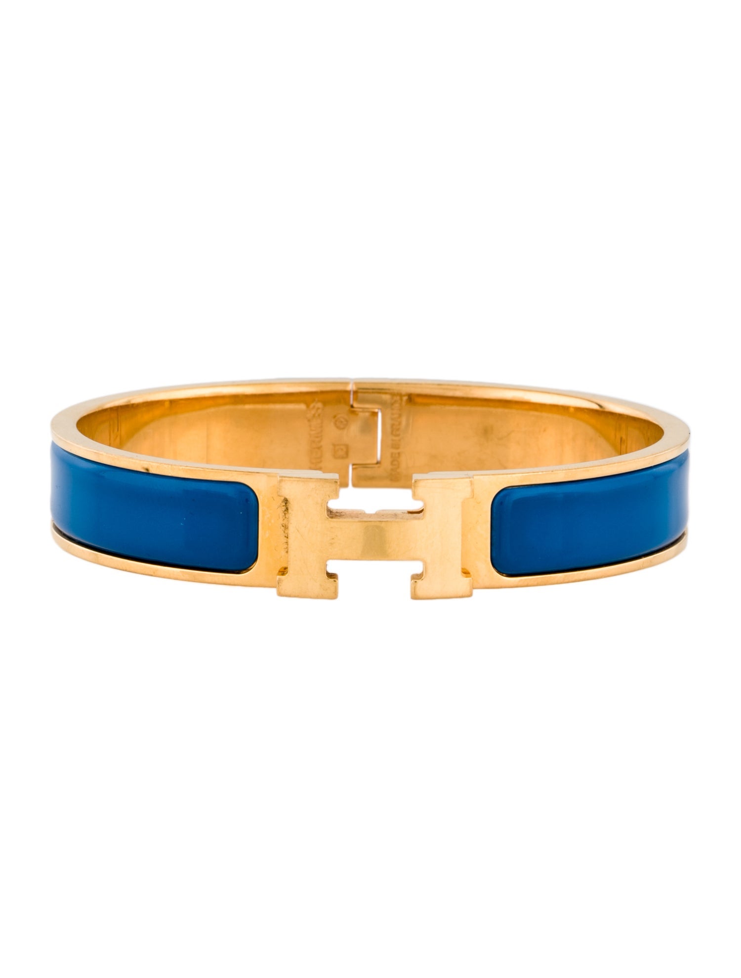 Hermès Clic H Enamel Bangle Bracelet - Blue, 18K Yellow Gold-Plated ...