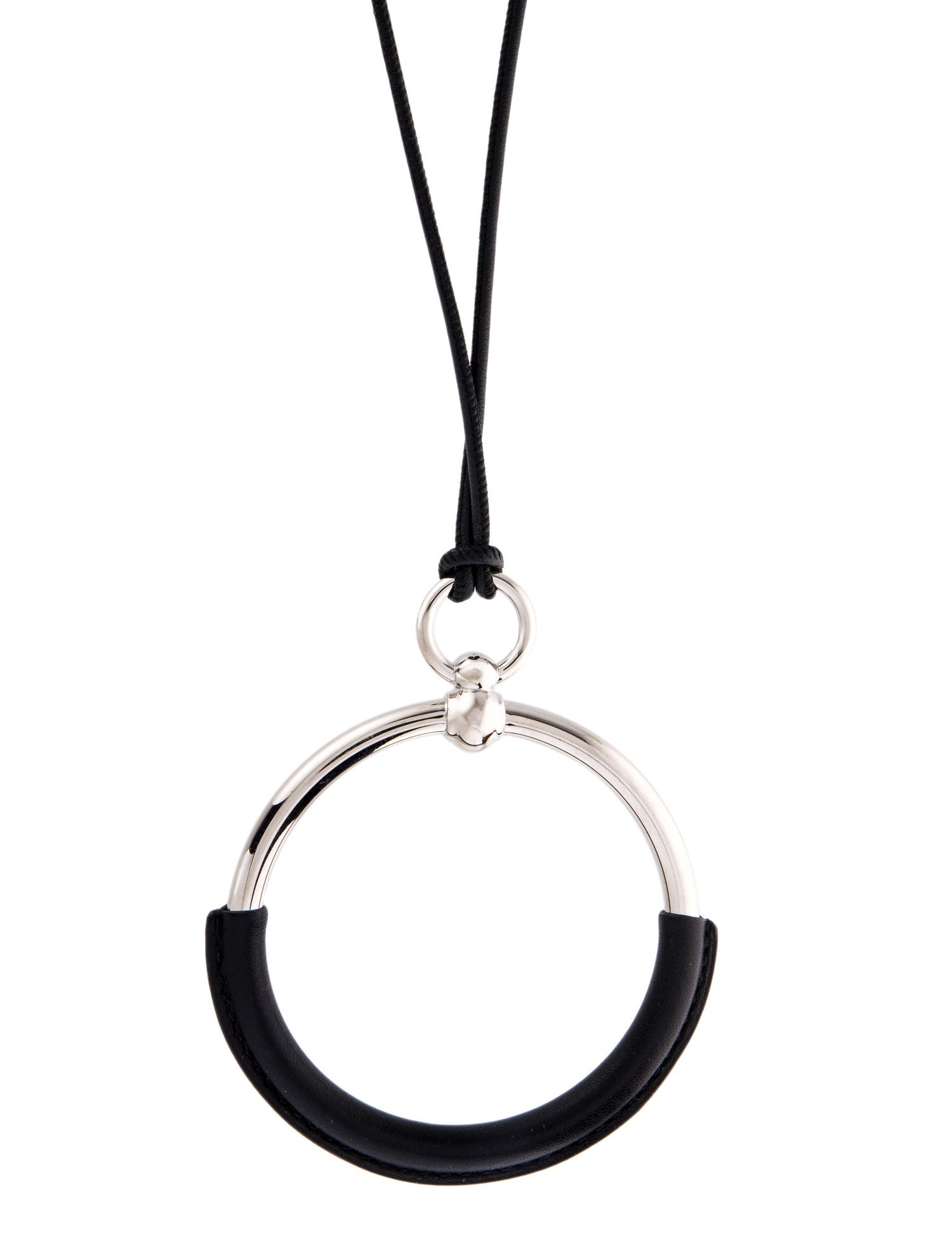 Hermès Leather Loop Pendant Necklace - Black, Palladium-Plated Pendant ...