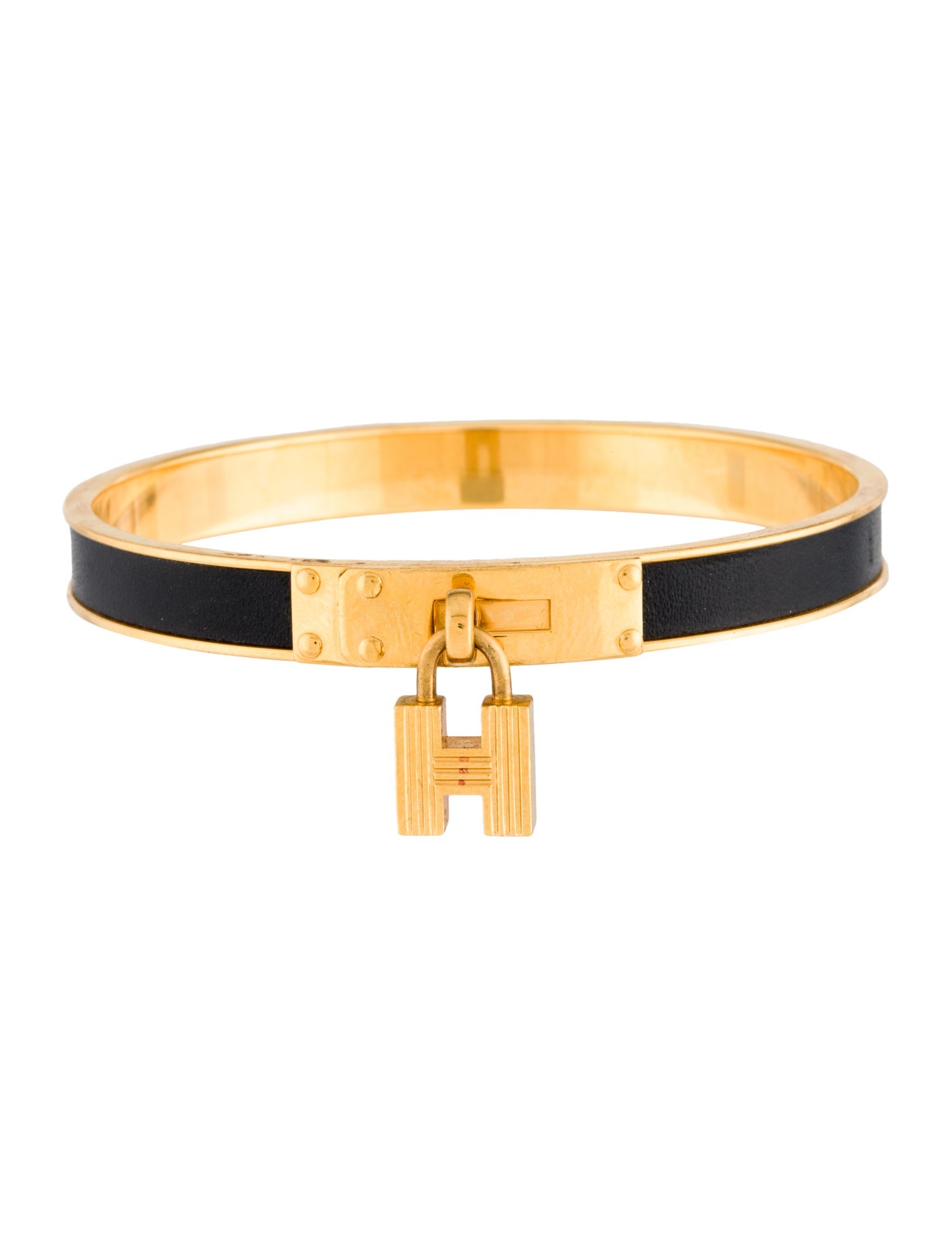 Hermès Kelly H Lock Cadenas Bangle - Black, 18K Yellow Gold-Plated ...