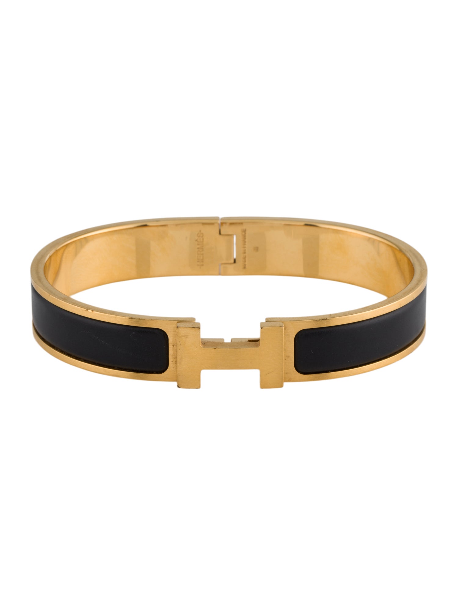 Hermès Clic HH Bracelet - Black, 18K Yellow Gold-Plated Bangle ...