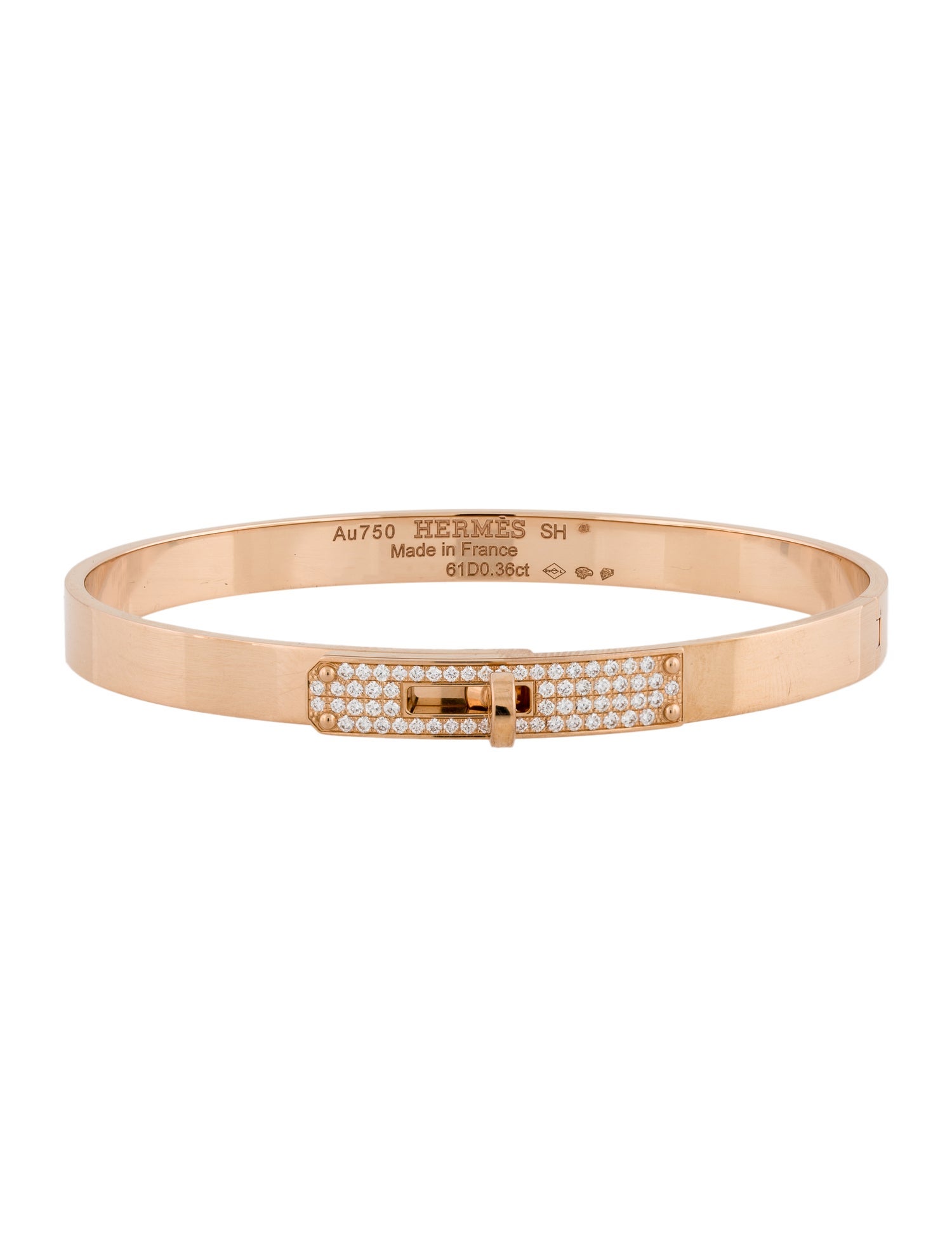 Hermès 18K Diamond Small Model Kelly Bangle Bracelet - 18K Rose Gold ...