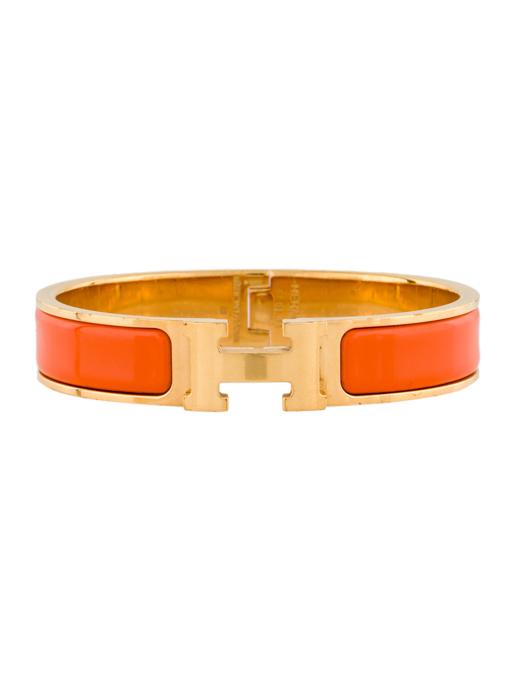 Hermès Clic H Enamel Bangle Bracelet - Orange, 18K Yellow Gold-Plated Bangle, Bracelets ...