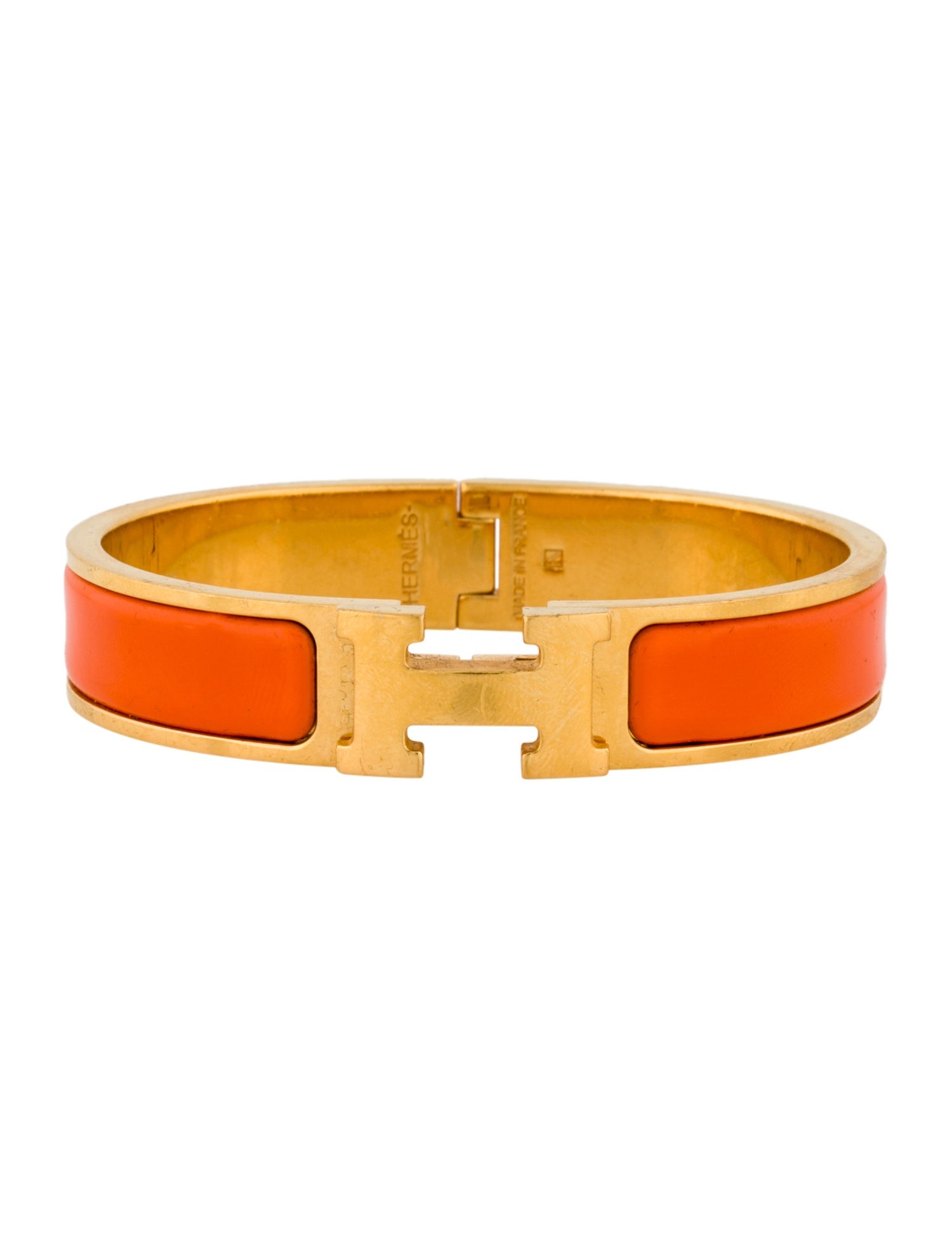 Hermès Clic H Enamel Bangle Bracelet - 18K Yellow Gold-Plated Bangle ...