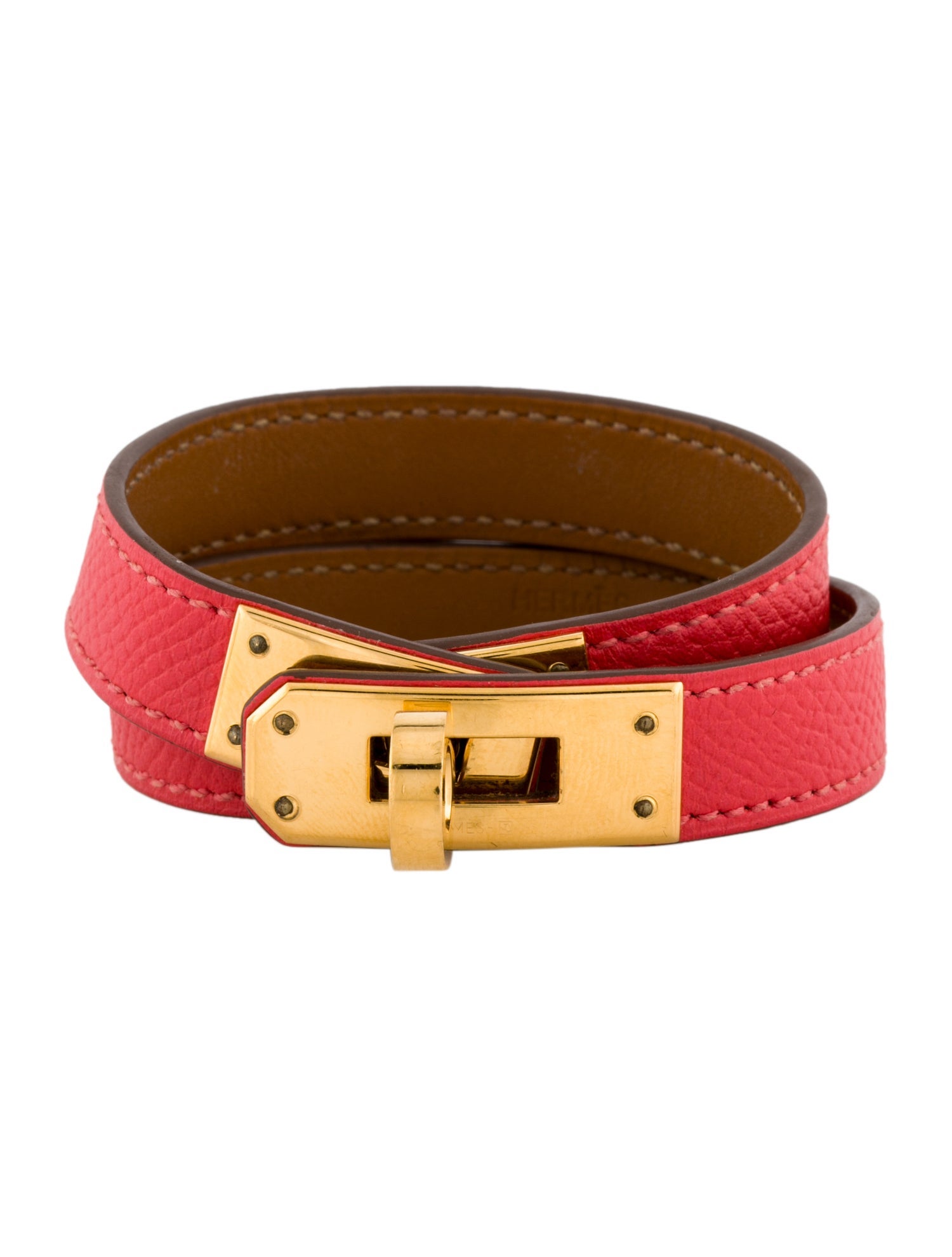 Hermès Leather Kelly Double Tour Wrap Bracelet - Orange, 18K Yellow ...