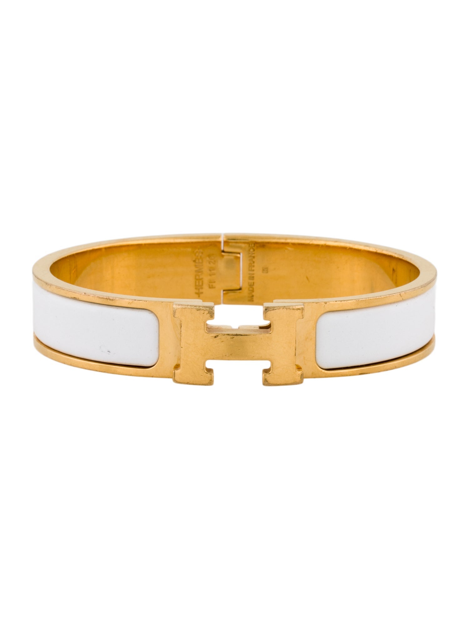 Hermès Enamel Clic H Bangle Bracelet - White, 18K Yellow Gold-Plated ...