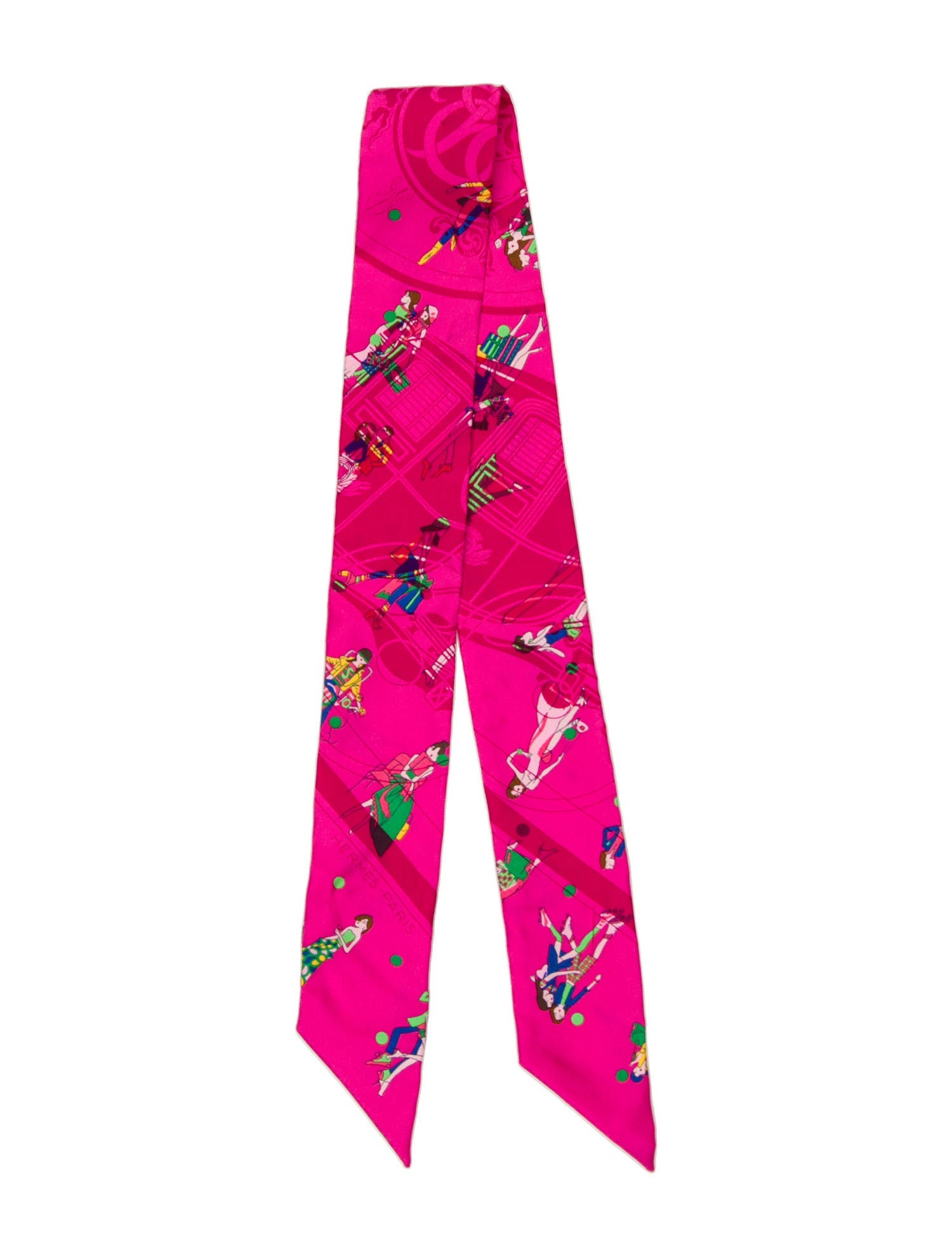 Hermès Ex-Libris Les Parisie Silk Twilly Scarf - Pink Scarves and Shawls, Accessories ...