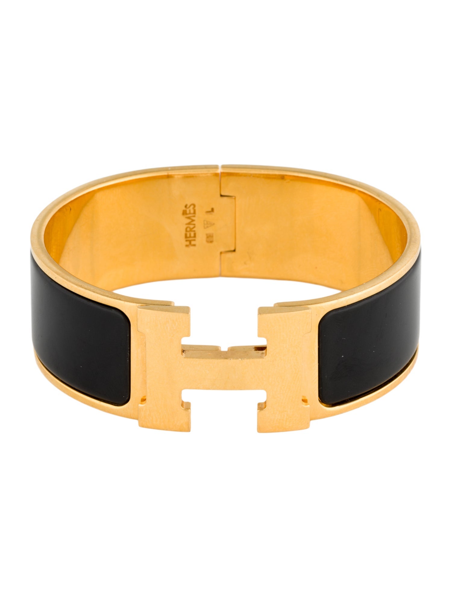 Hermès Clic Clac H Bangle Bracelet - Black, 18K Yellow Gold-Plated Bangle, Bracelets - HER726953 ...