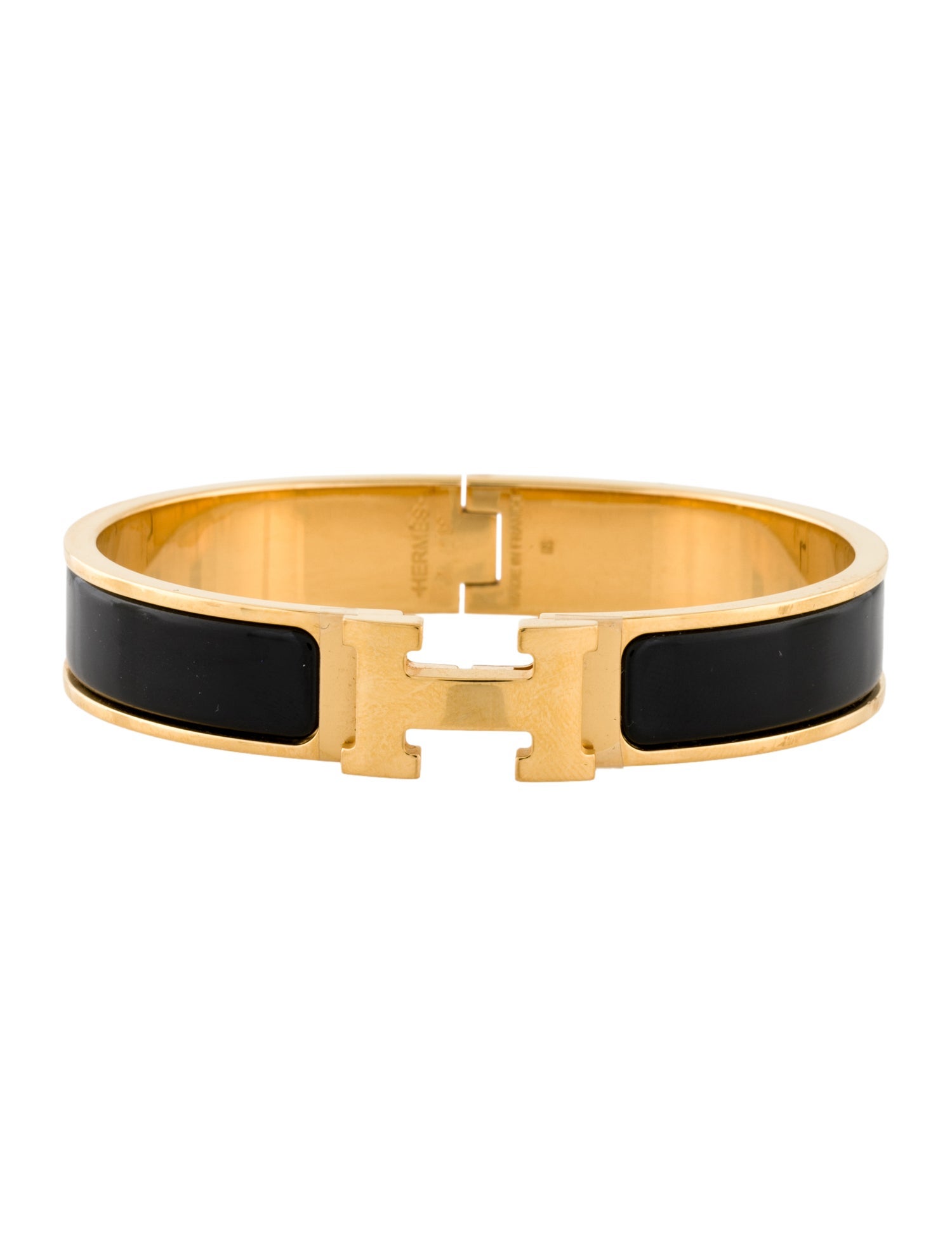Hermès Clic H Bangle Bracelet - Black, 18K Yellow Gold-Plated Bangle ...