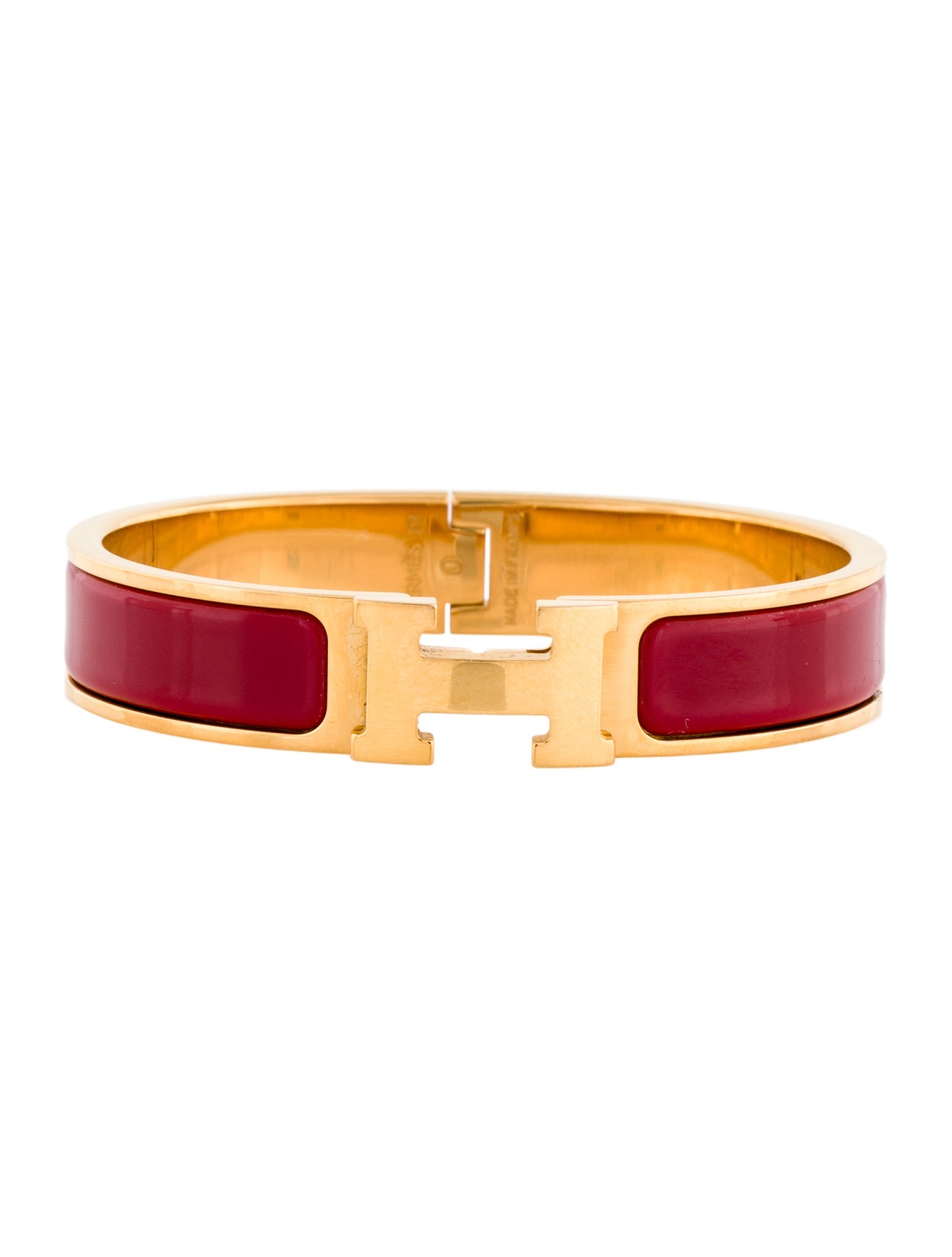 Hermès Enamel Clic H Bangle Bracelet - Red, 18K Yellow Gold-Plated ...