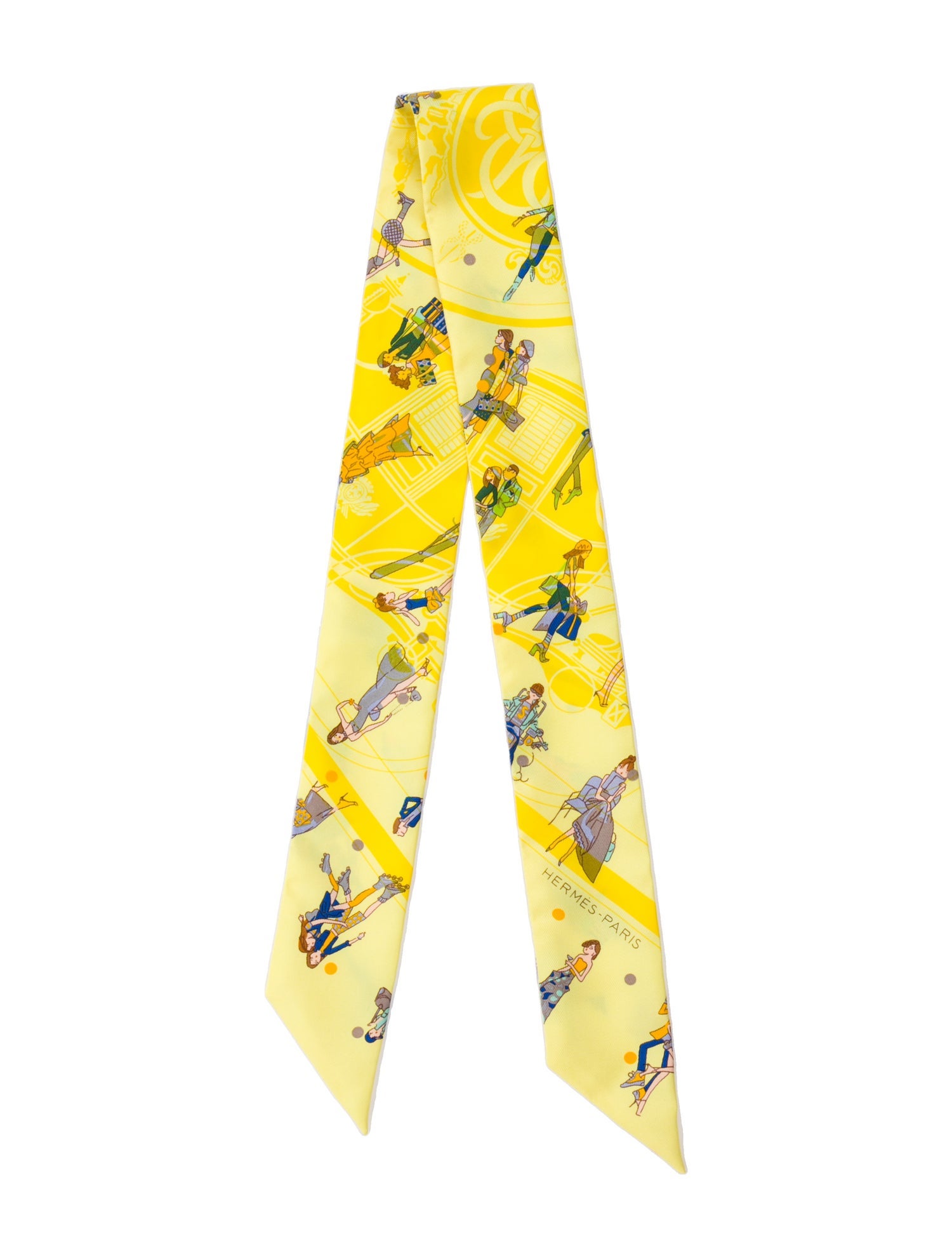 Hermès Ex-Libris Les Parisie Silk Twilly Scarf - Yellow Scarves and ...