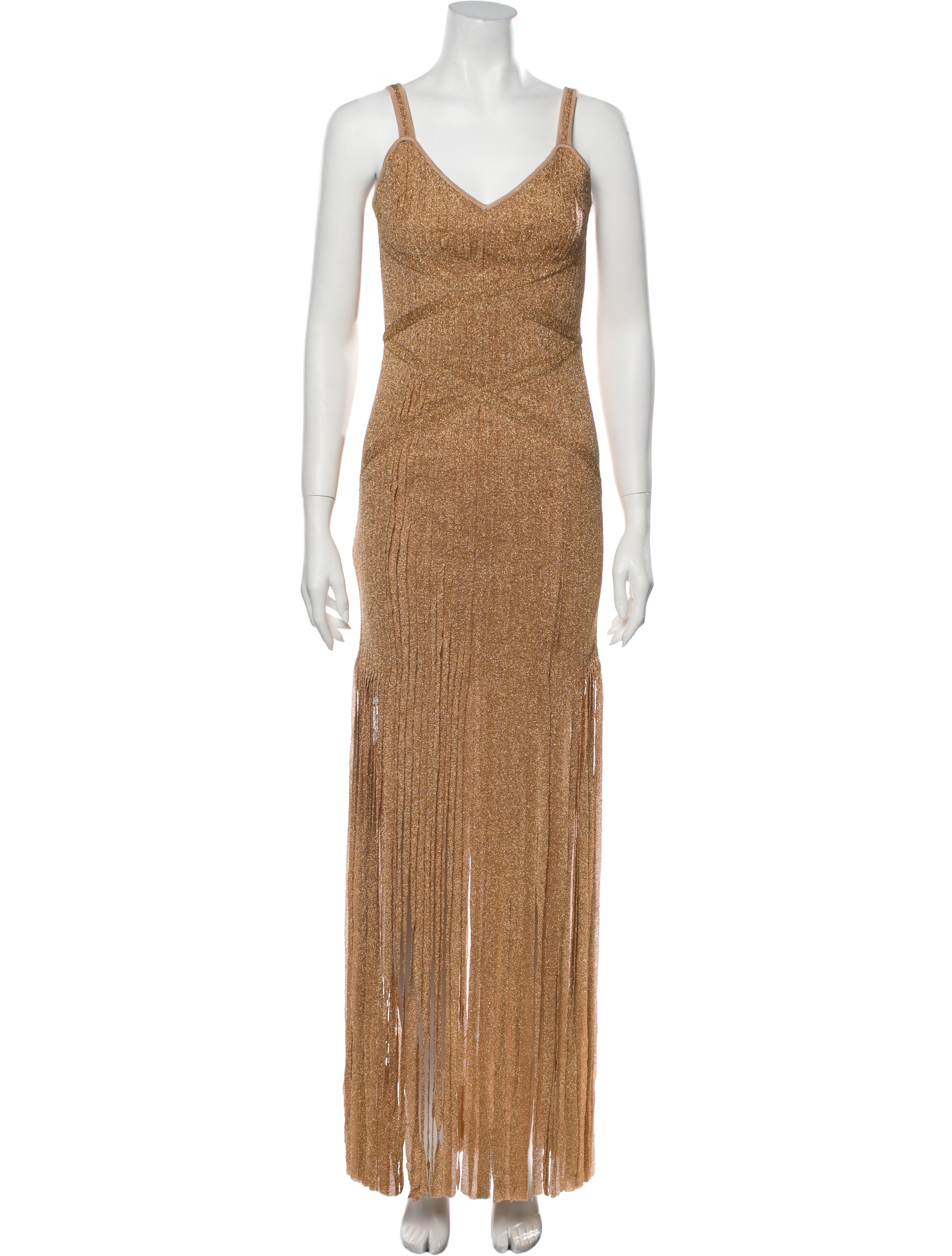 Herve Leger V-Neck Mini Dress - Gold Dresses, Clothing - HEV53493 | The ...