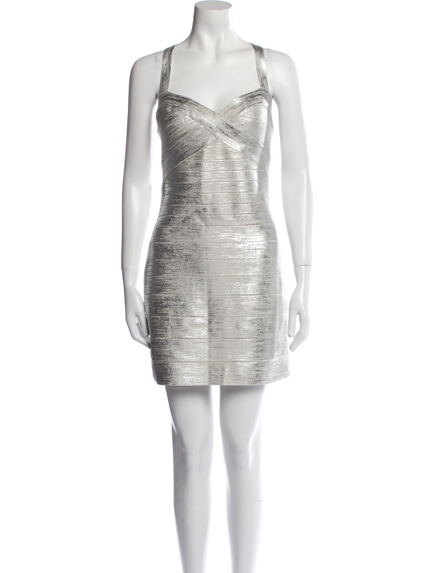 Herve Leger Square Neckline Mini Dress w/ Tags - Silver Dresses ...