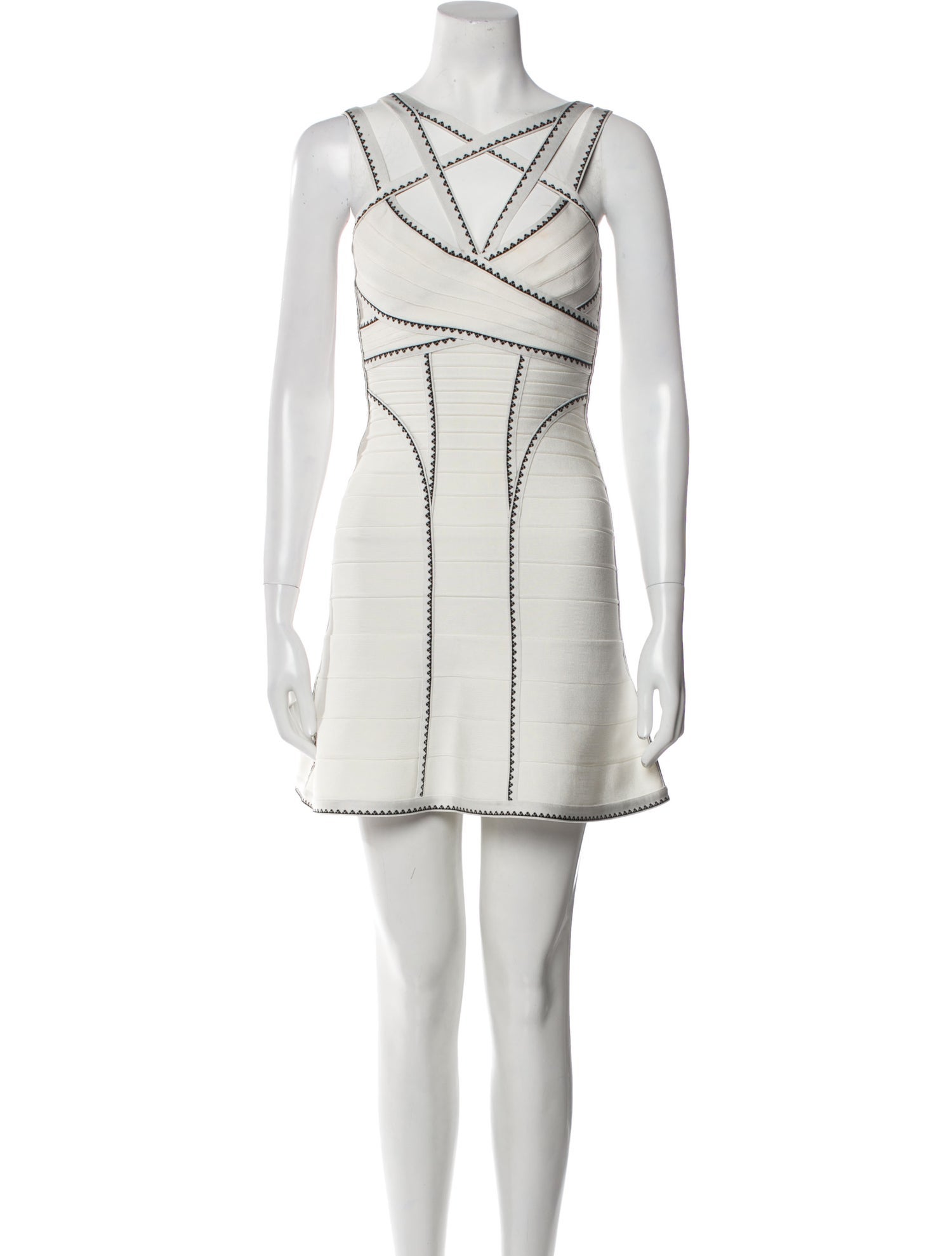 Herve Leger V-Neck Mini Dress - White Dresses, Clothing - HEV82435 ...