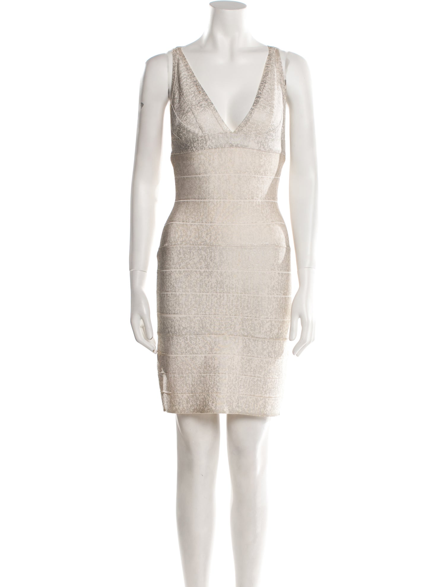 Herve Leger V-Neck Mini Dress - Silver Dresses, Clothing - HEV84696 ...