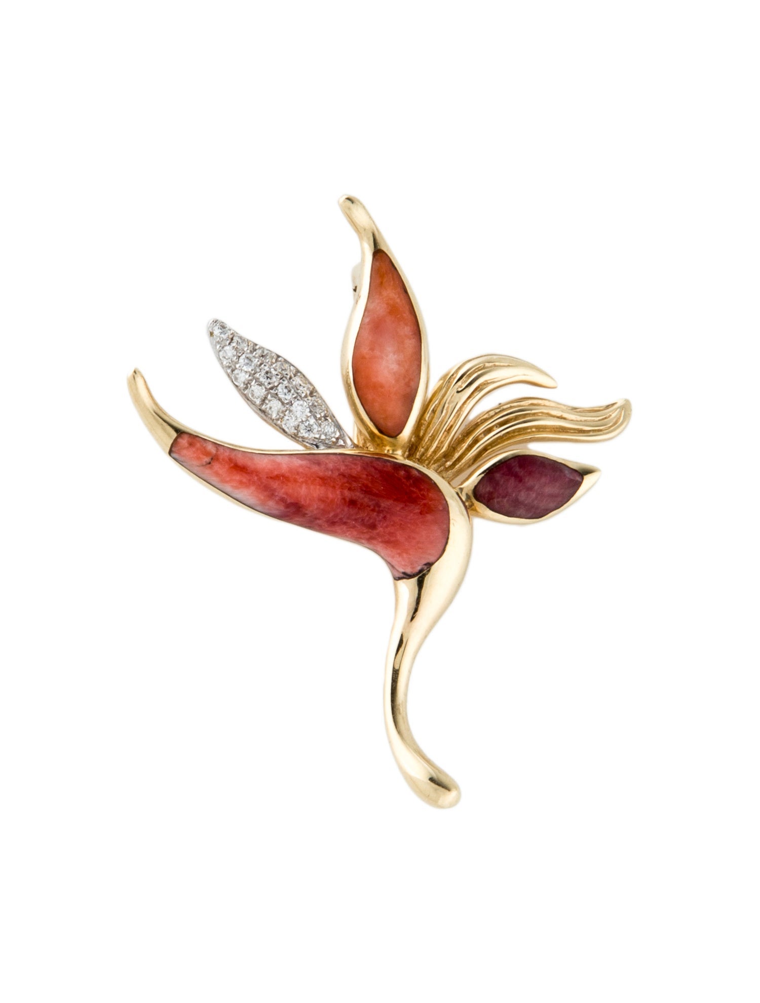 Na Hoku 14K Shell & Diamond Bird of Paradise Pendant - 14K Yellow Gold ...