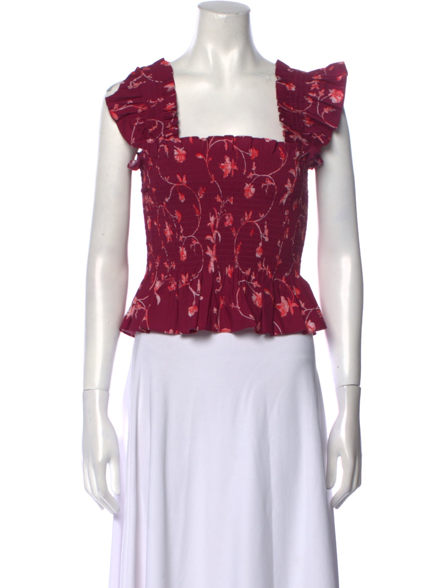 Hill House Home Floral Print Square Neckline Crop Top - Burgundy Tops ...