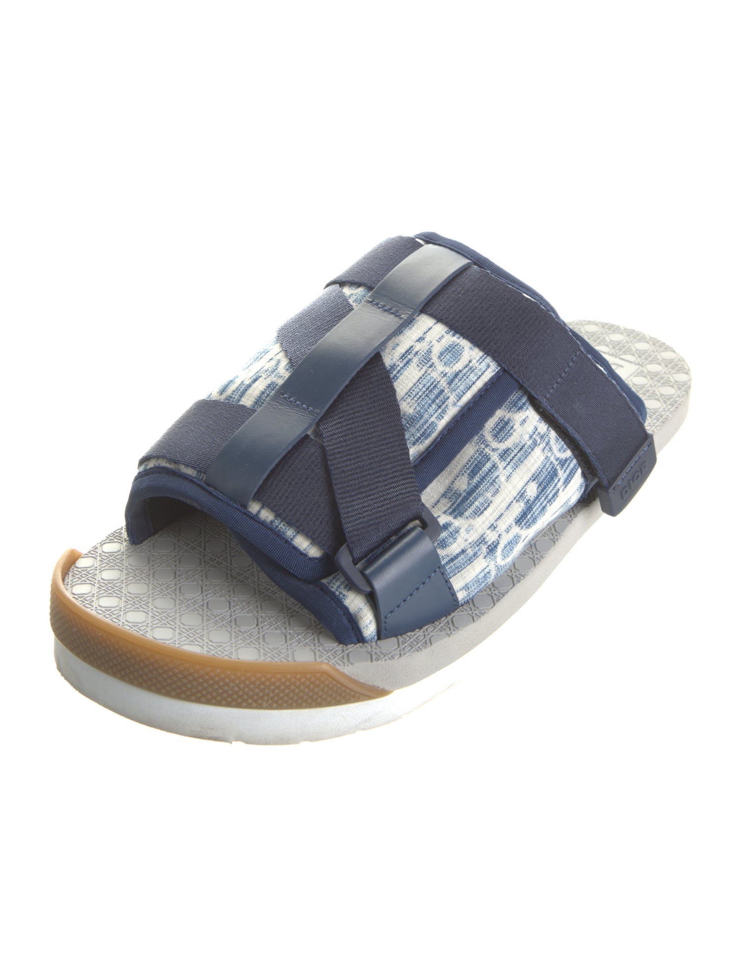 DIOR MEN Alpha Cannage Pattern Slides - Blue Sandals, Shoes - HMM47887 ...