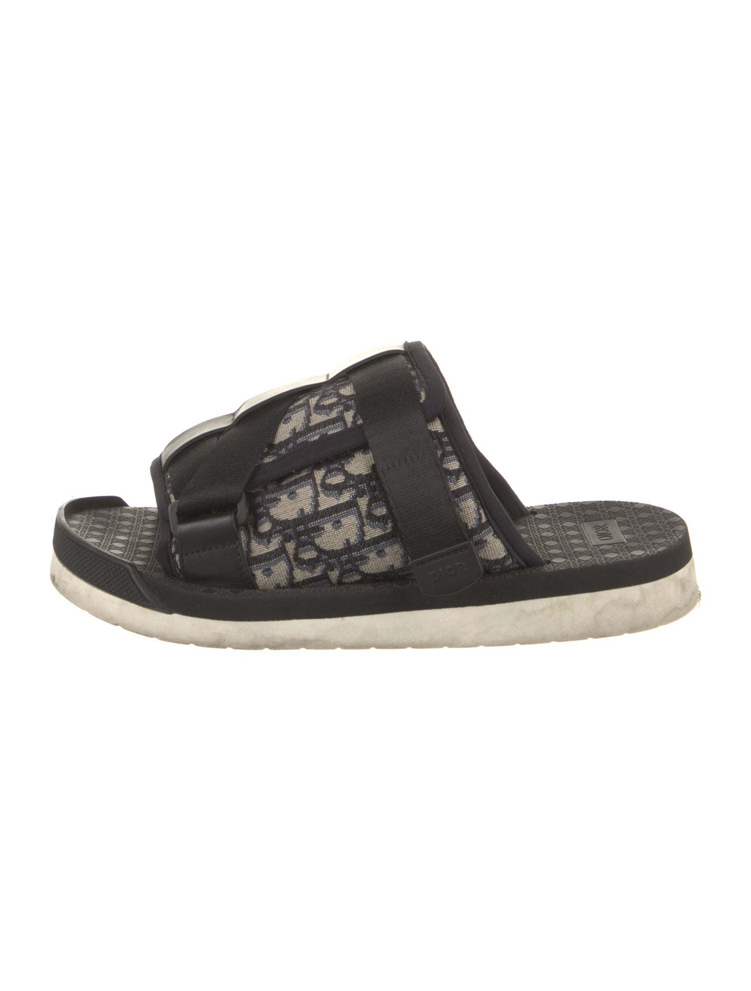 DIOR MEN Alpha Oblique Jacquard Slides - Blue Sandals, Shoes - HMM54229 ...