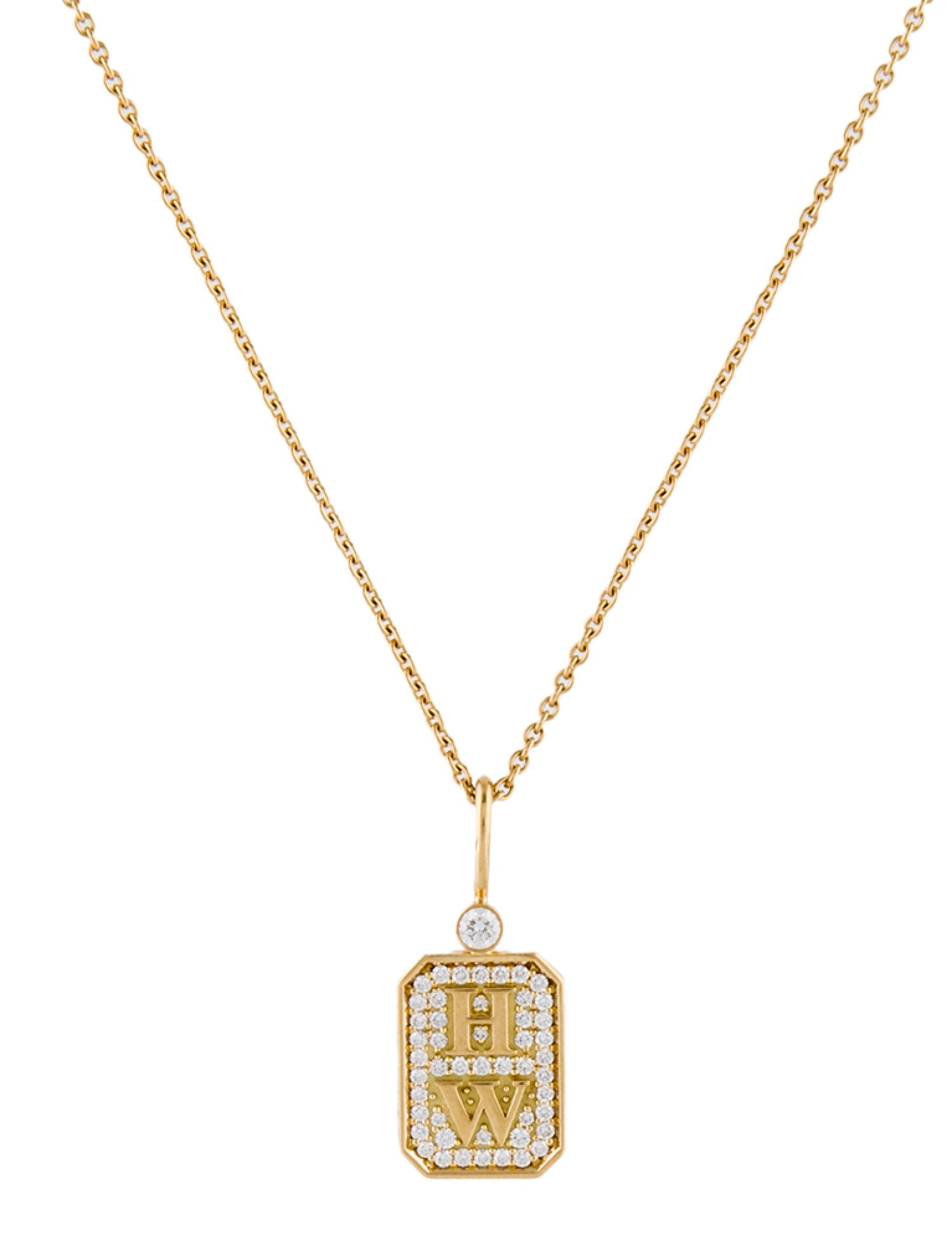 Harry Winston 18K Diamond 'HW' Logo Pendant Necklace - 18K Yellow Gold ...